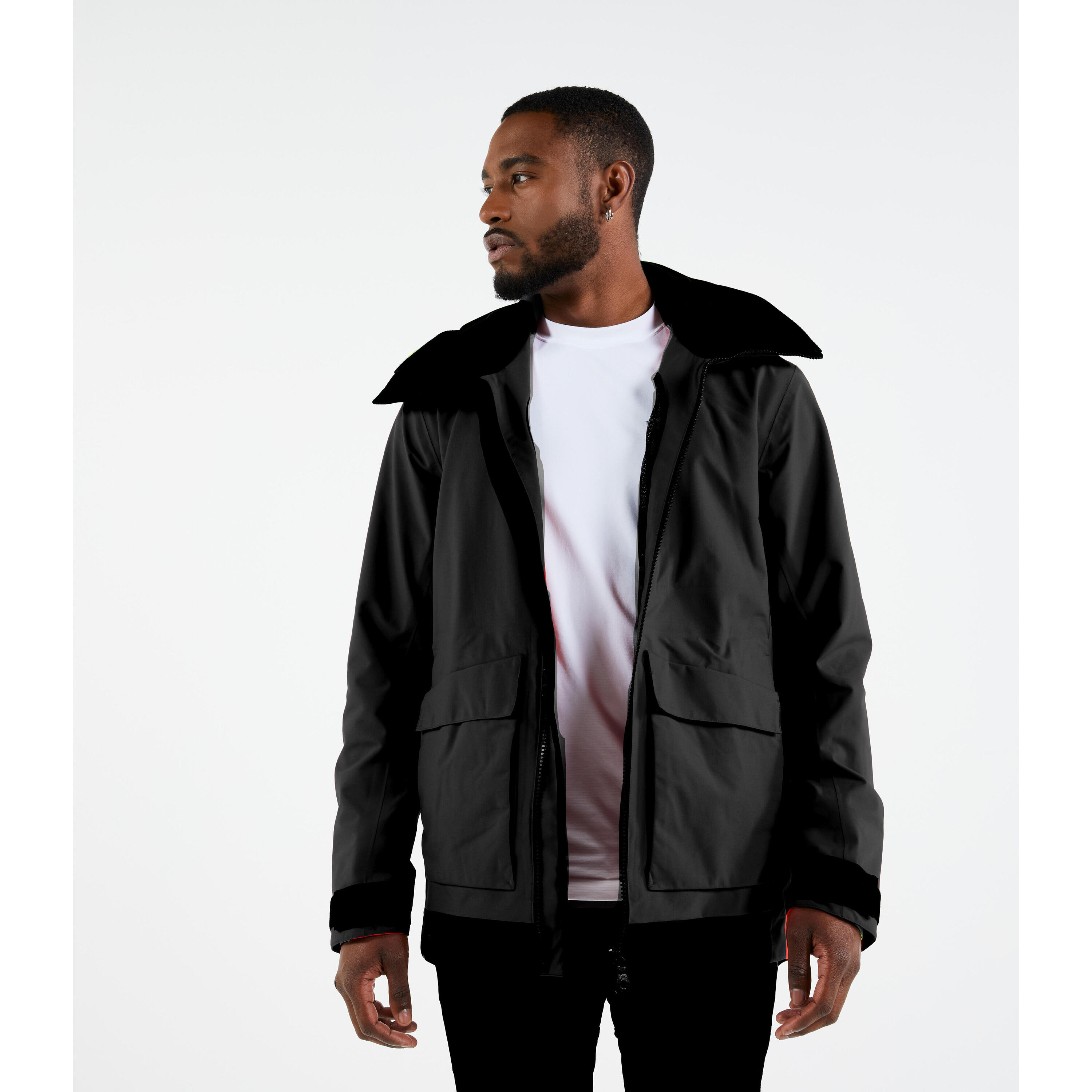 Men's Waterproof and Windproof Quarter Jacket 500 - black / neon yellow ...