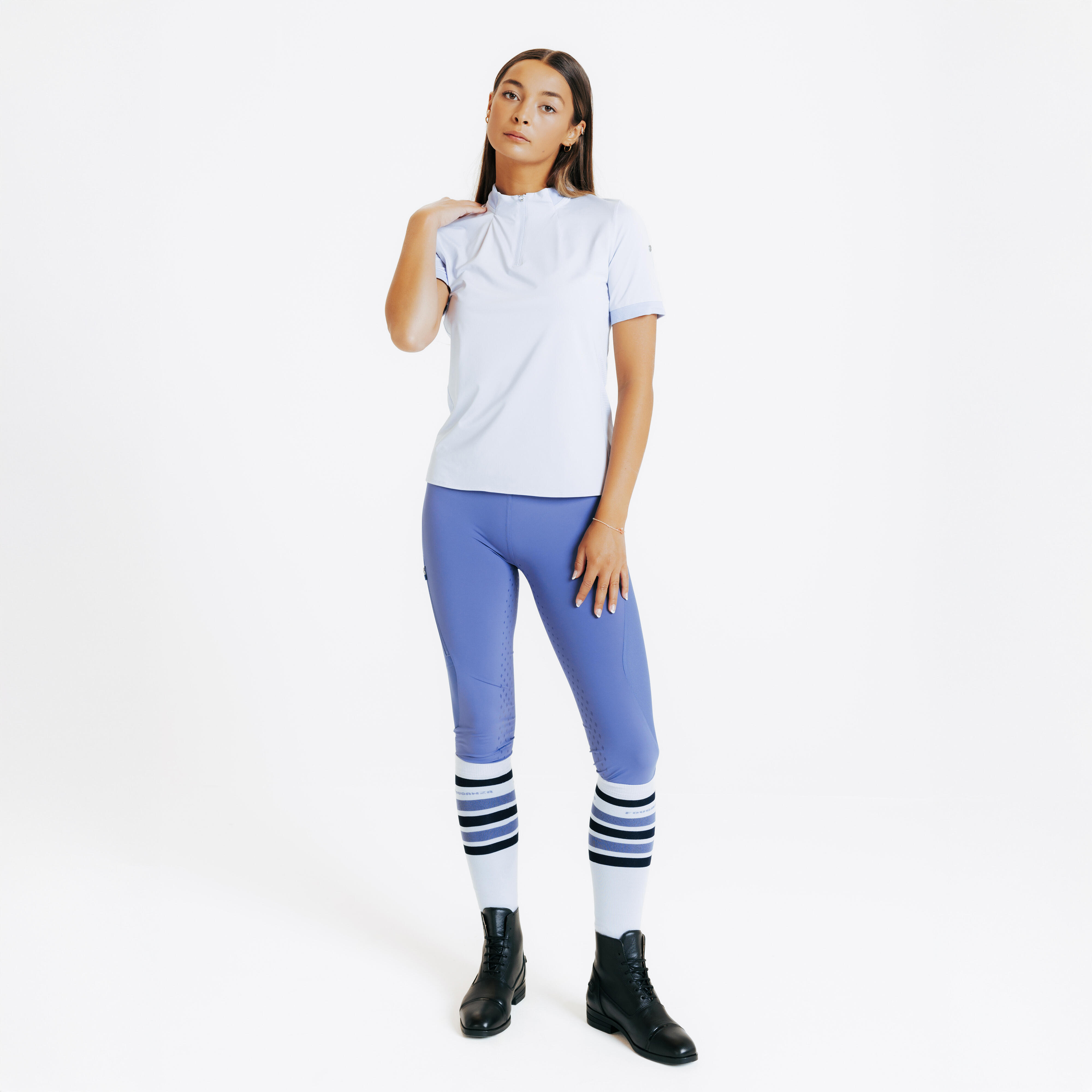 Dámske legíny ľahké s priľnavým sedom sivomodré - Decathlon