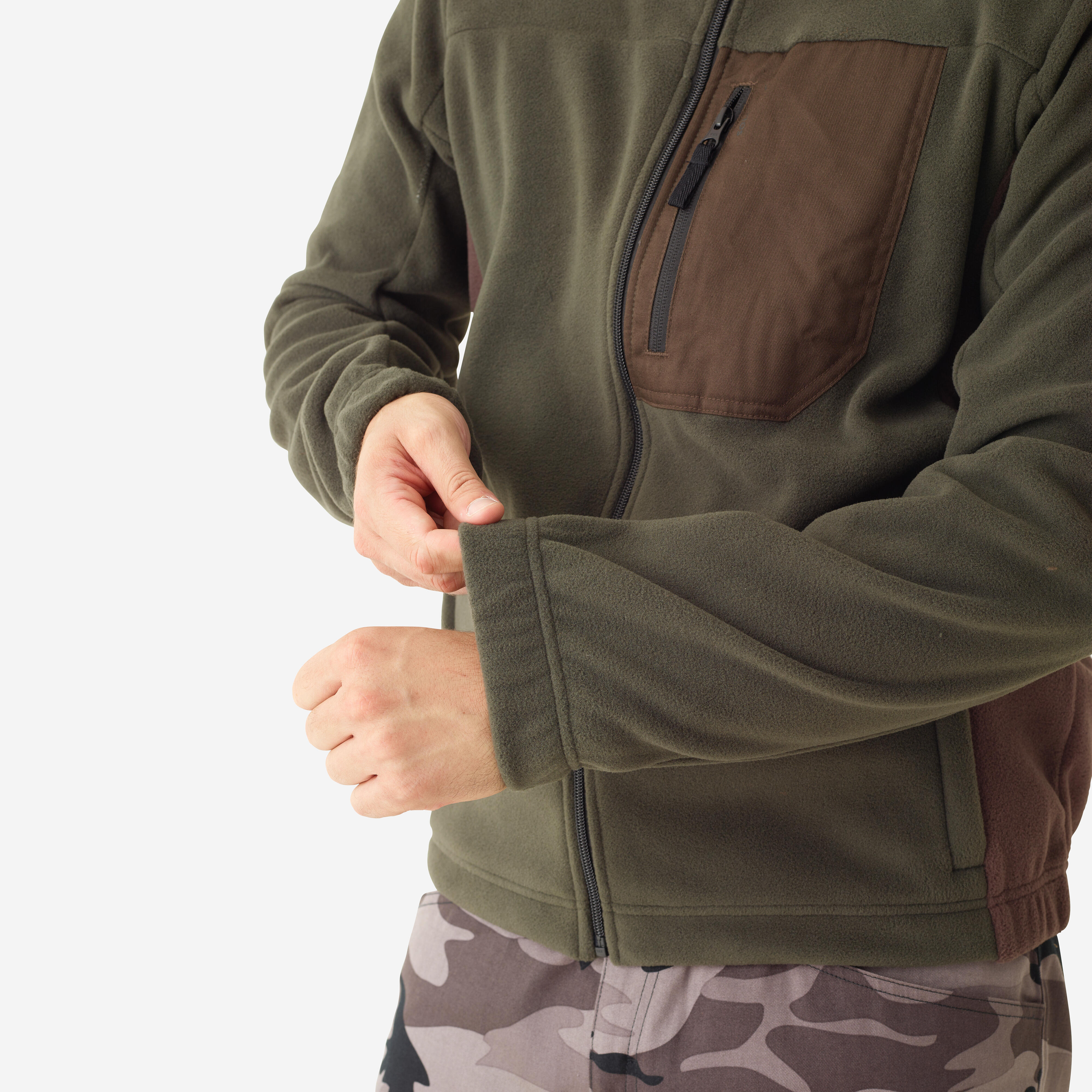 Men's Fleece Hunting Jacket – 500 - Bronze Green, Ebony brown ...