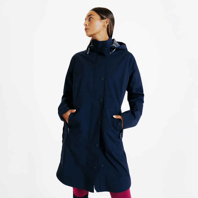 Long Waterproof Horse Riding Jacket - Navy - Decathlon