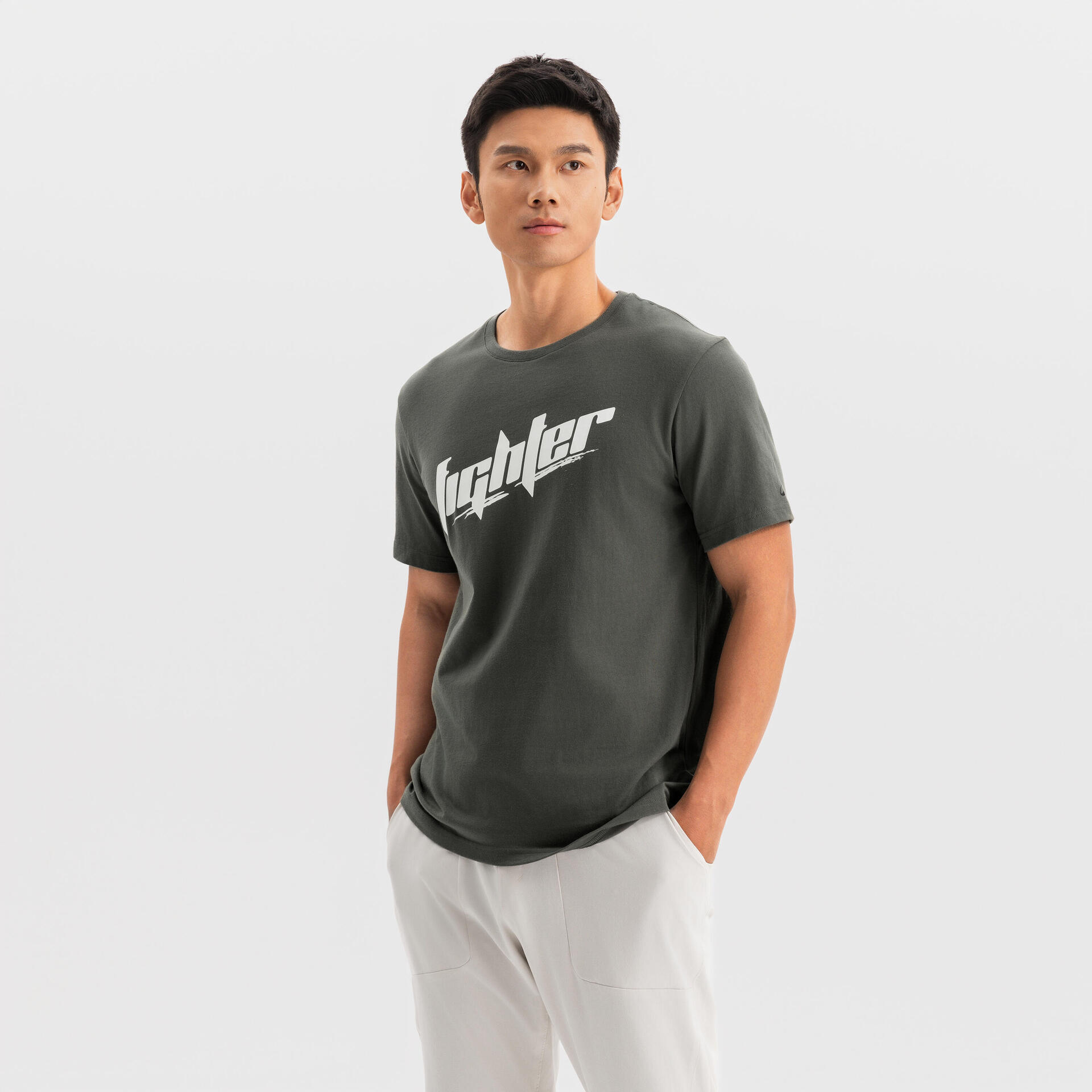 Men's Cotton Training T-Shirt Cosmeto - Ash Khaki Green