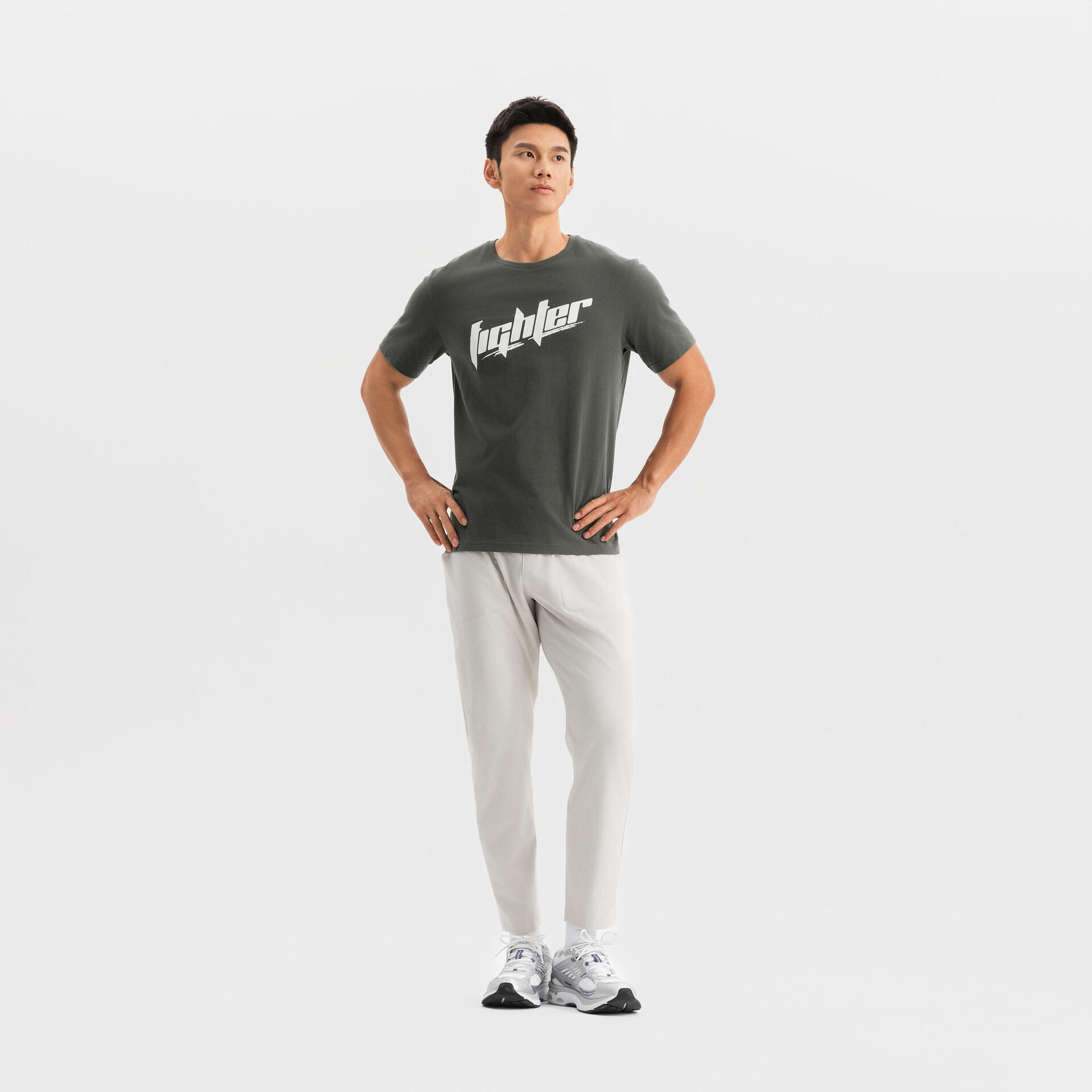 Men's Cotton Training T-Shirt Cosmeto - Ash Khaki Green