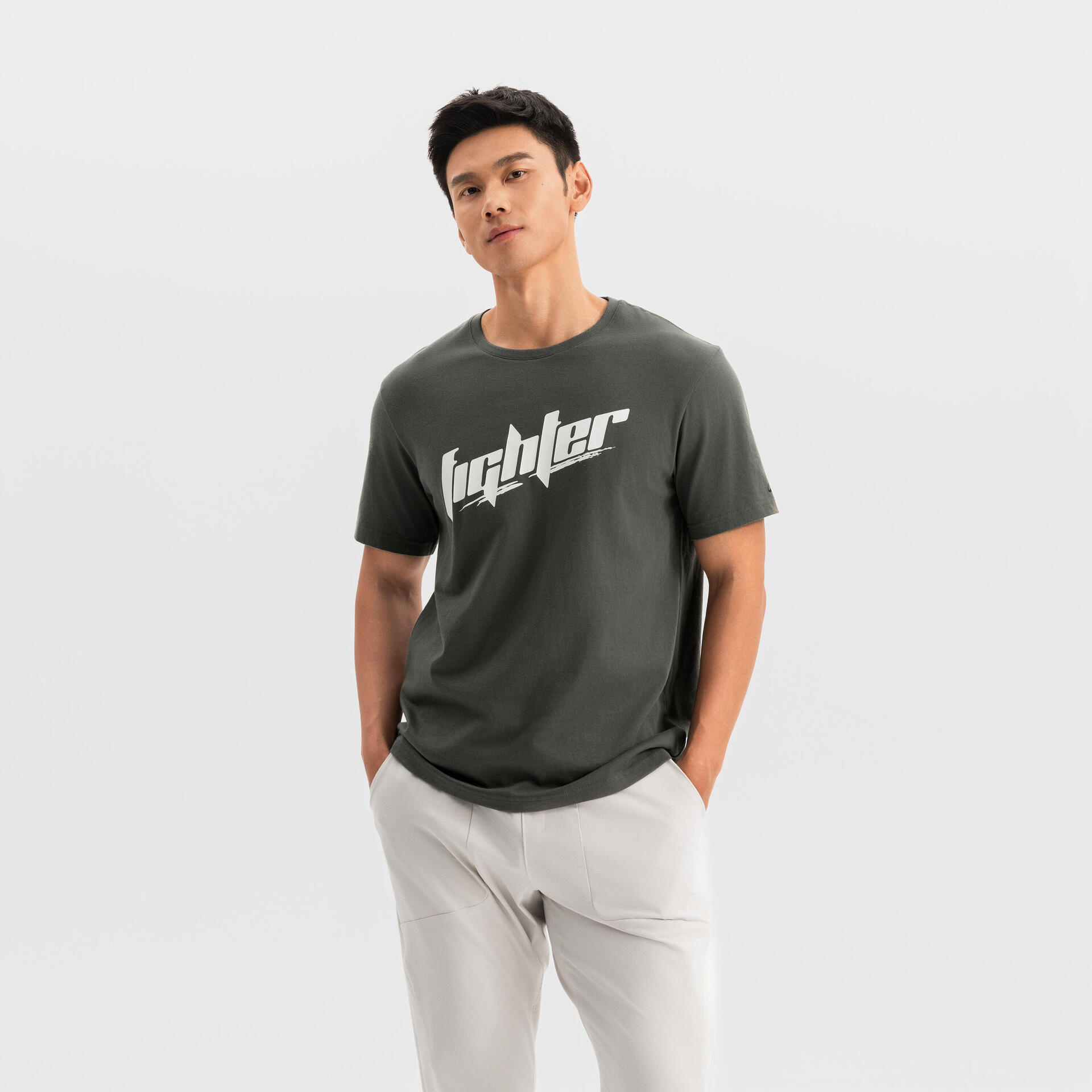 Men's Cotton Training T-Shirt Cosmeto - Ash Khaki Green