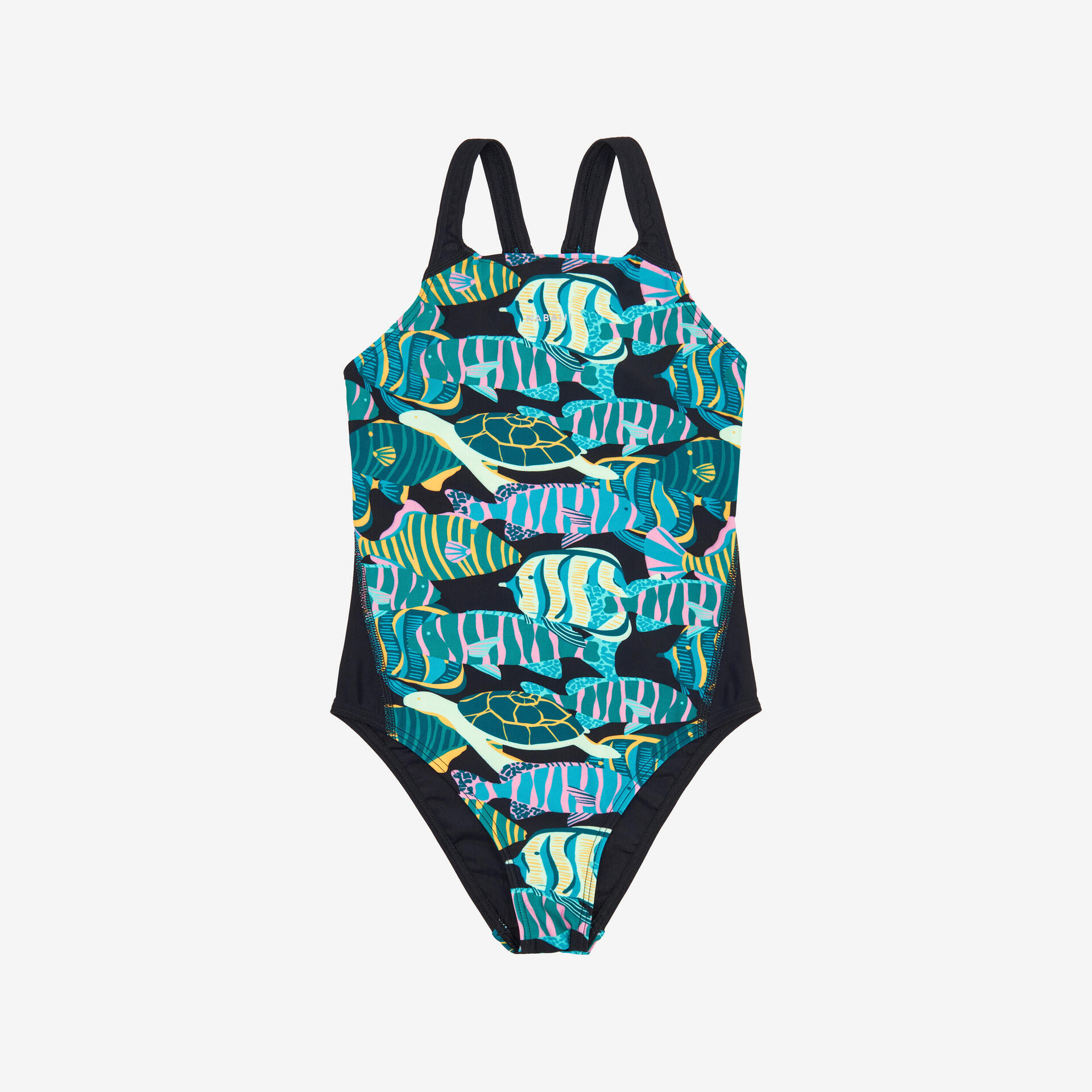 Girls’ swimming 1-piece swimsuit - 500 Kamyleon honu black