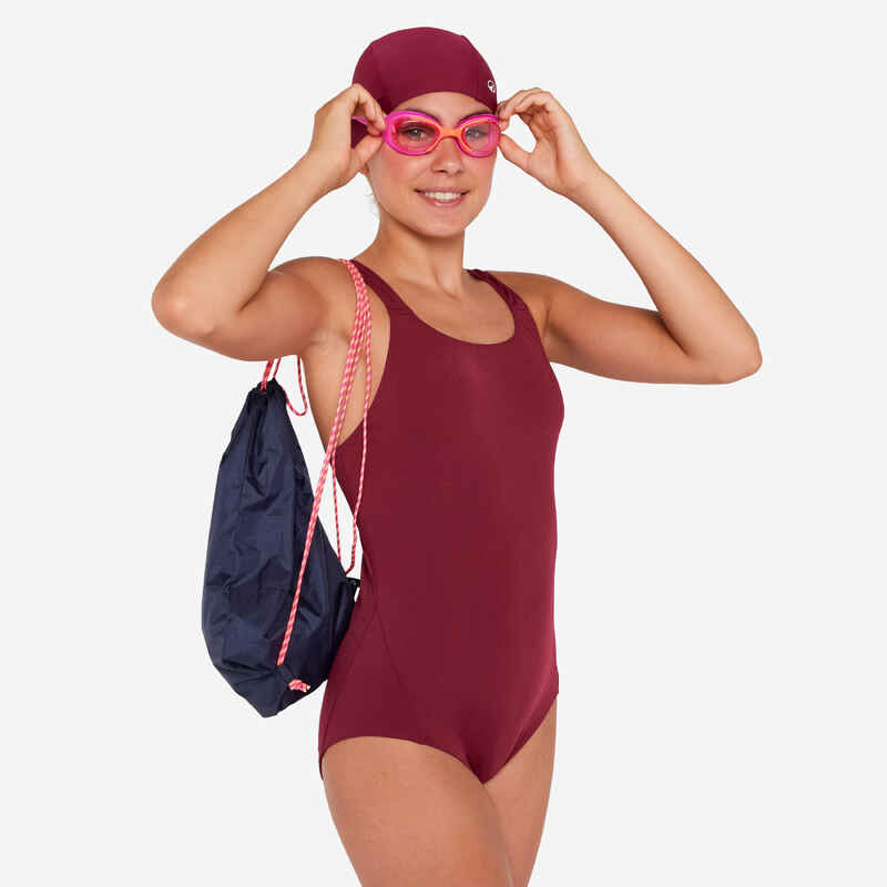 Swimming kit for girls: swimsuit, goggles, cap, bag - 100 Purple ...