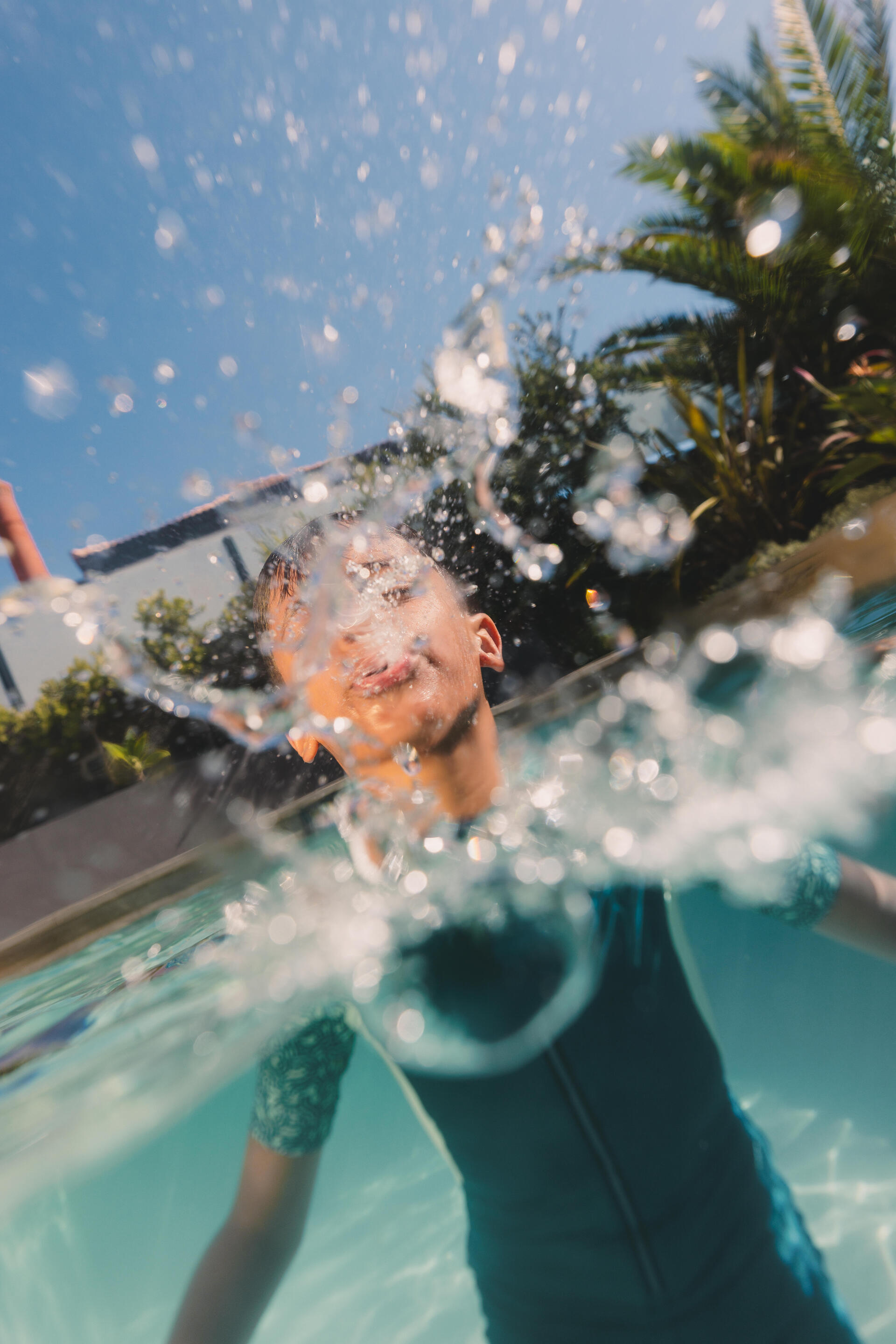 Boys’ suit - short sleeve shorty 100 - duck blue / green