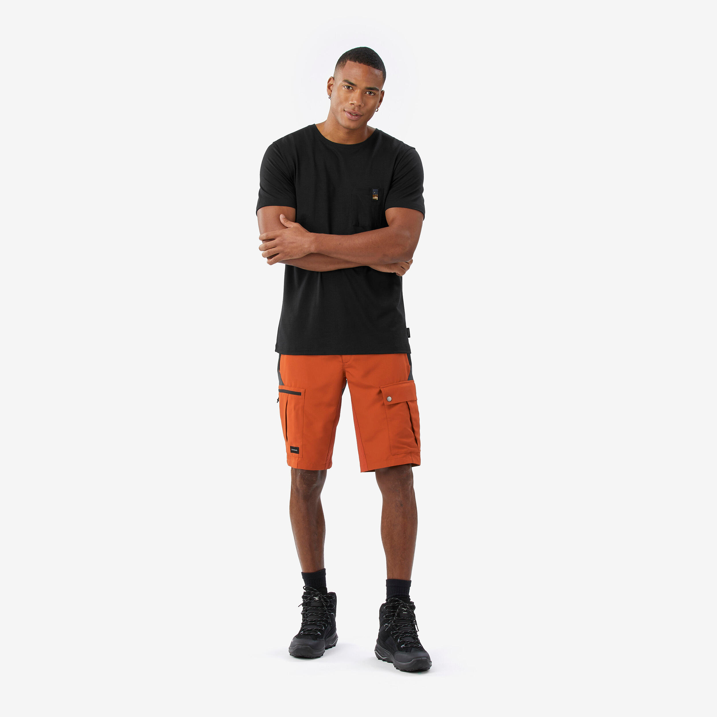 Men’s Hiking Shorts with Side Pockets - MT 500 Orange - Copper brown ...
