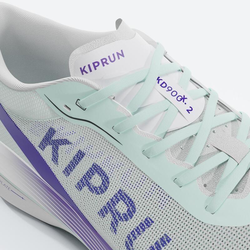Sapatilhas de Corrida com Placa de Carbono Homem Kiprun KD900X.2 Verde/Roxo KIPRUN - Decathlon