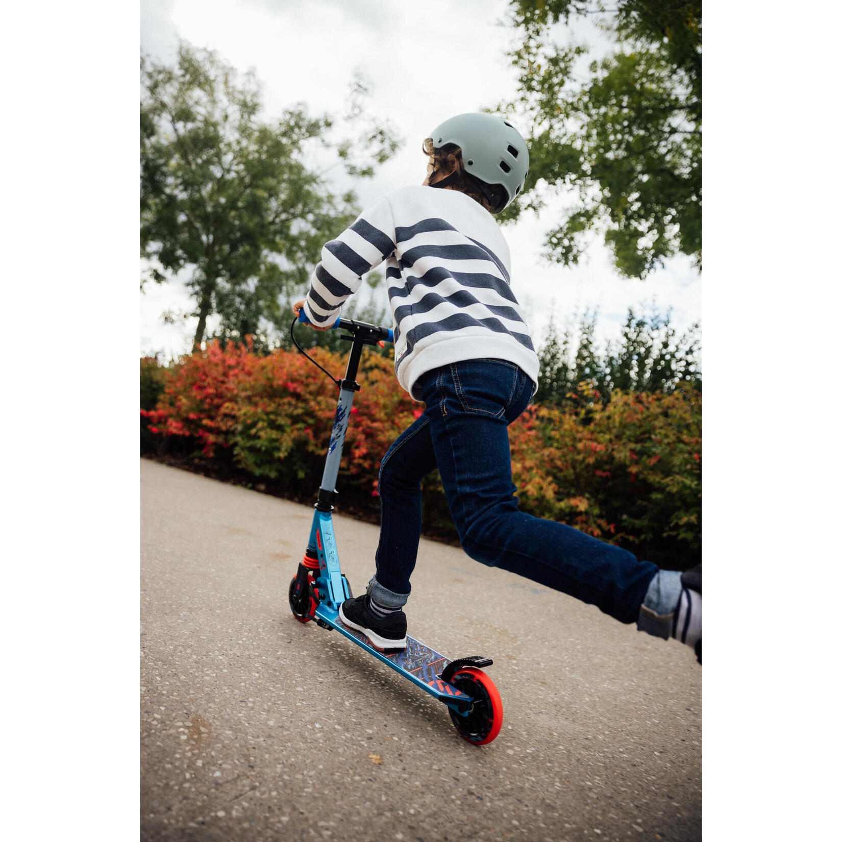 OXELO Kinderstep Mid 5 met vering en rem aan het stuur grijs groen ...