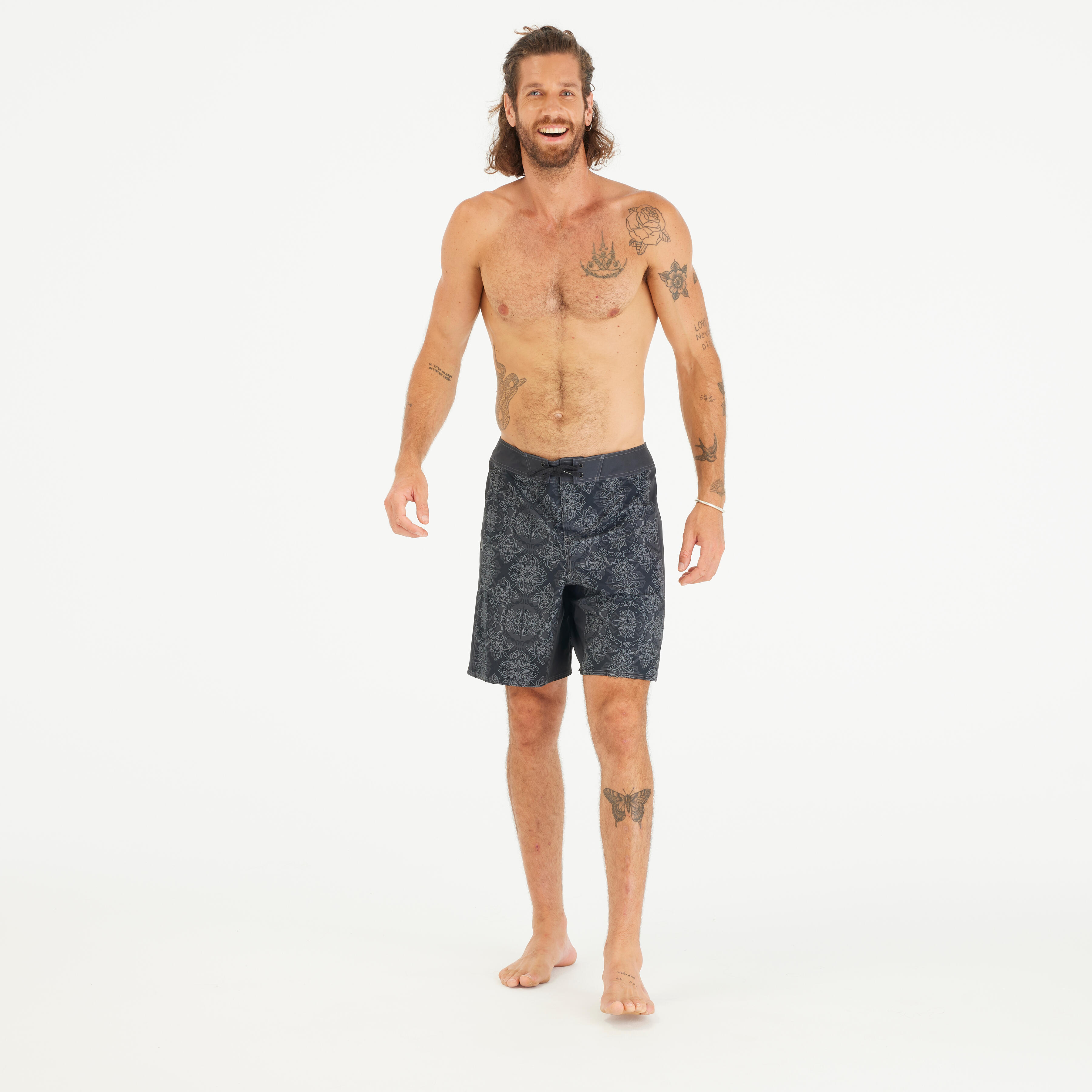 Men's 19" Surfing Boardshorts with Print – 500 - Black, Black - Olaian ...