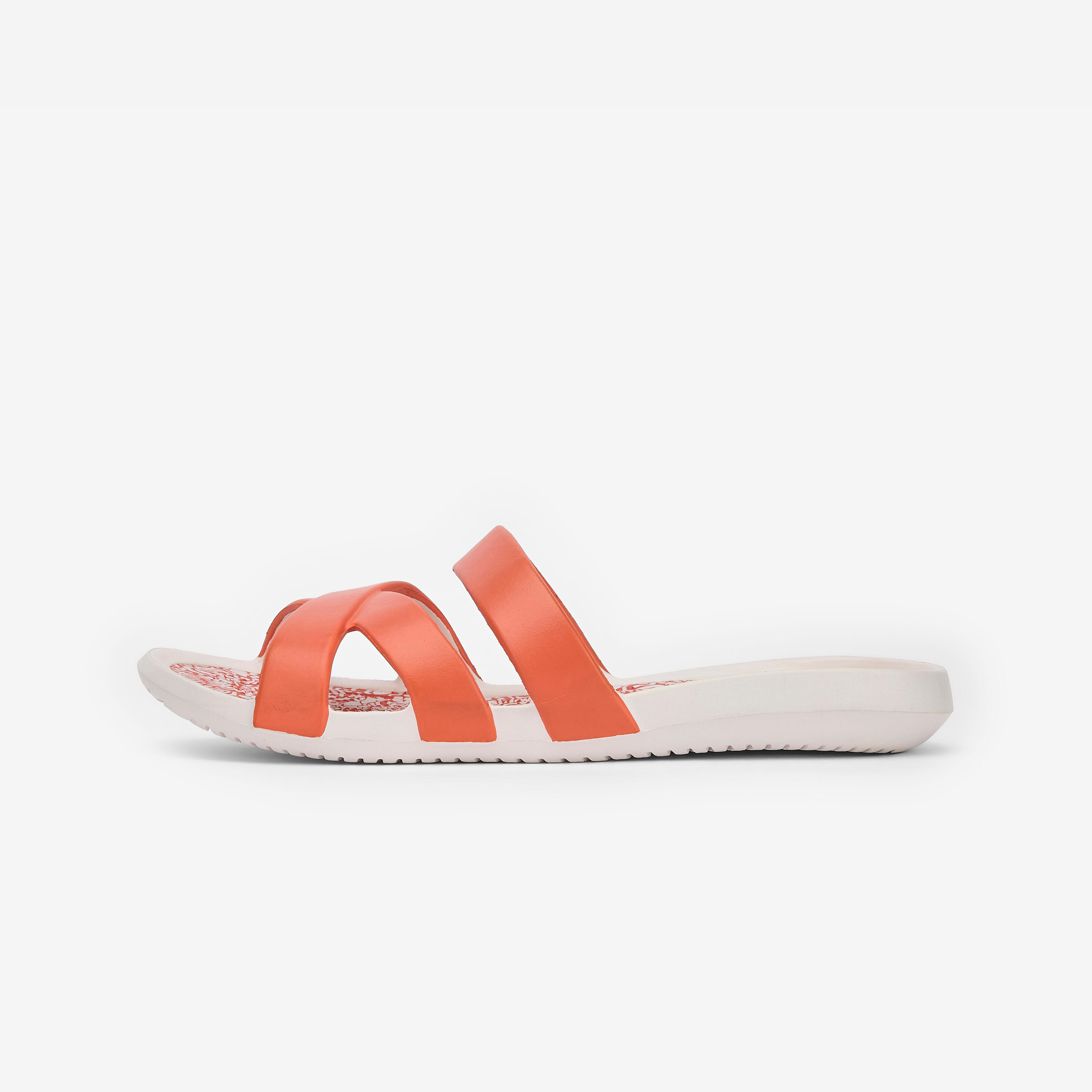 Women’s poolside slides - Slap 500 white orange - Decathlon