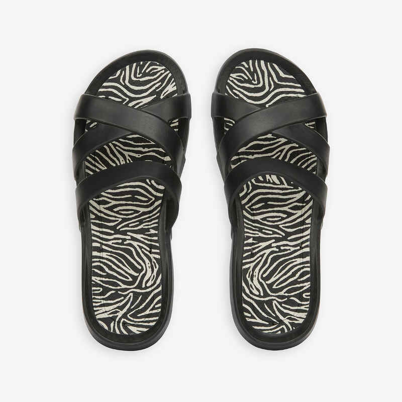 ДАМСКИ ДЖАПАНКИ ЗА БАСЕЙН SLAP 500, ЧЕРНИ С ПРИНТ - DECATHLON