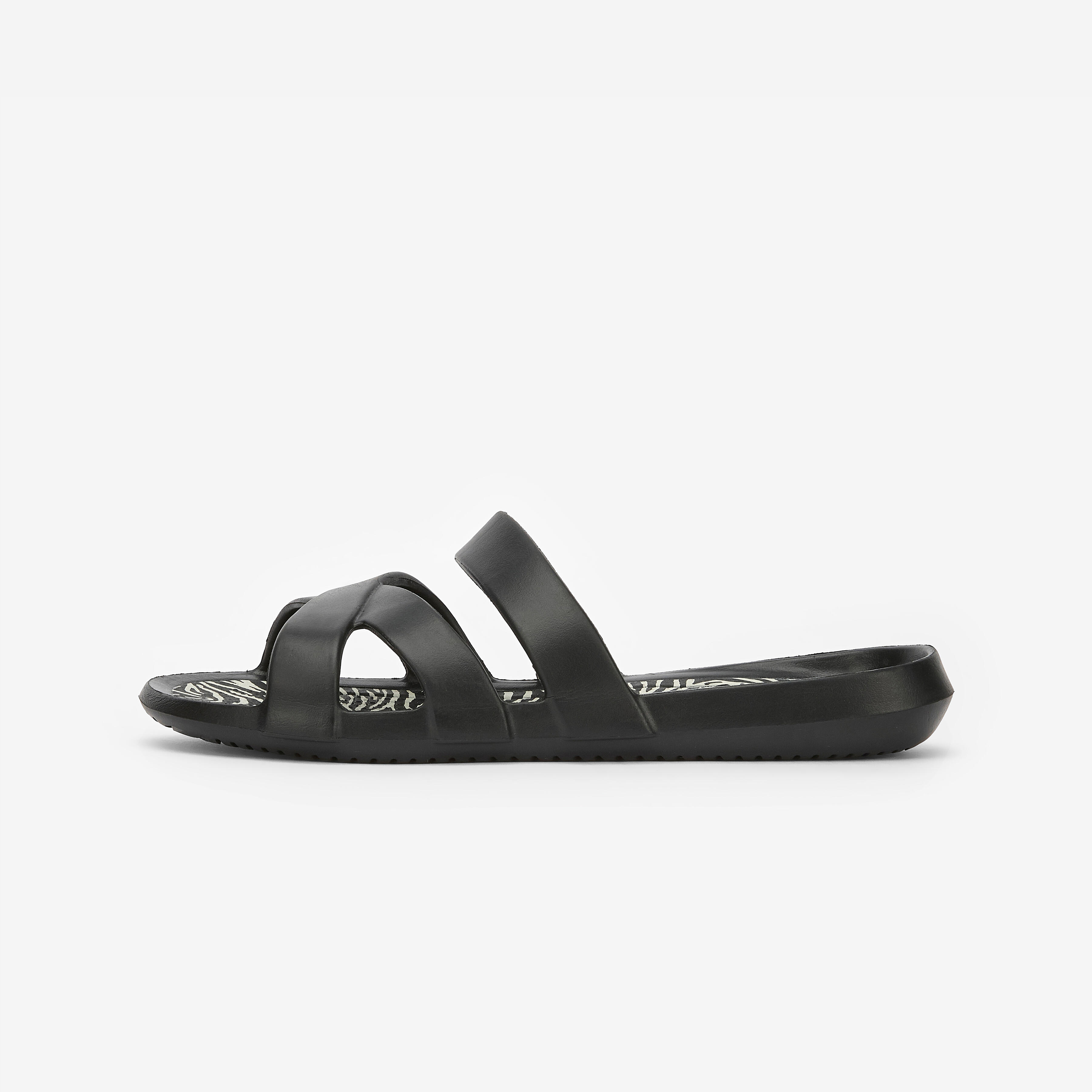 ДАМСКИ ДЖАПАНКИ ЗА БАСЕЙН SLAP 500, ЧЕРНИ С ПРИНТ - DECATHLON