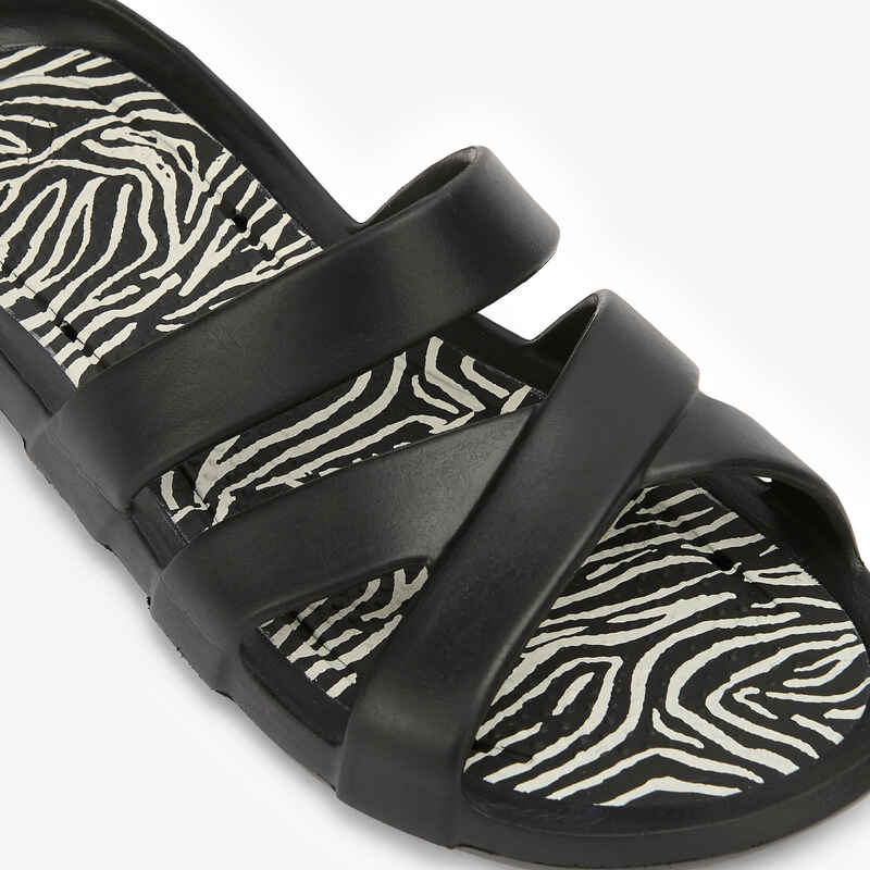 ДАМСКИ ДЖАПАНКИ ЗА БАСЕЙН SLAP 500, ЧЕРНИ С ПРИНТ - DECATHLON