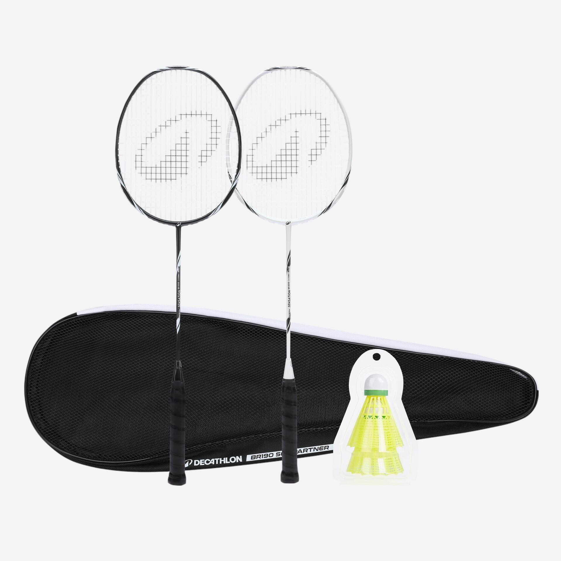ADULT BADMINTON RACKET BR SENSATION 500 SET BLACK WHITE