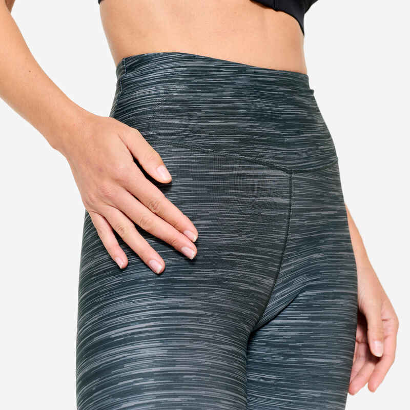 CALZAS FITNESS MUJER ESTAMPADO GRIS JASPEADO TIRO ALTO - Decathlon