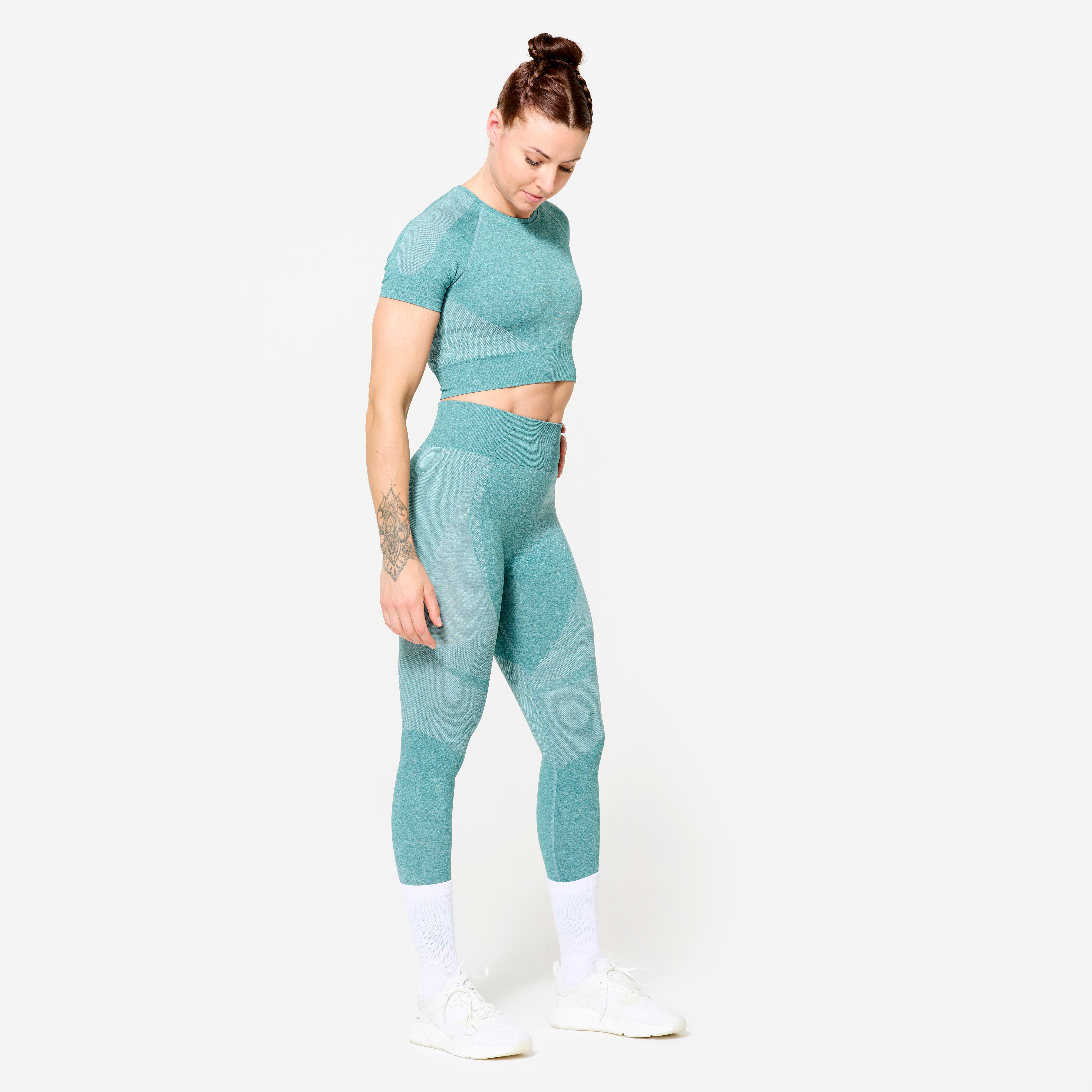 Women's High-Waisted Seamless Leggings - FTI 900 - Teal Green - Domyos ...