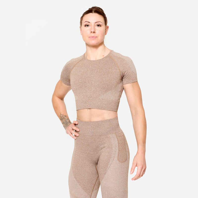 Seamless Fitness Cropped T-Shirt - Brown - Decathlon