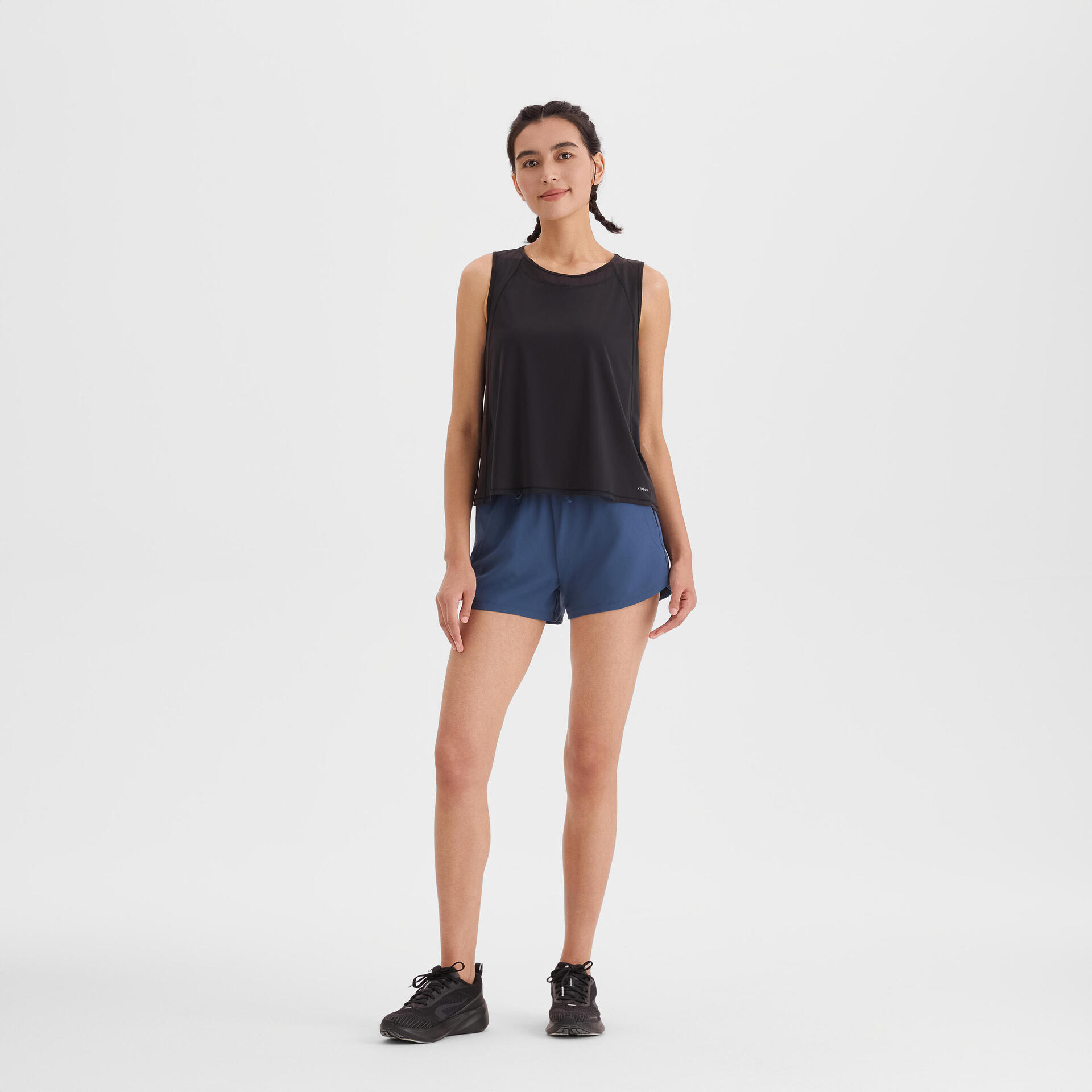 Women's Running Breathable Short Tank Top - KIPRUN Run 500 Dry Black