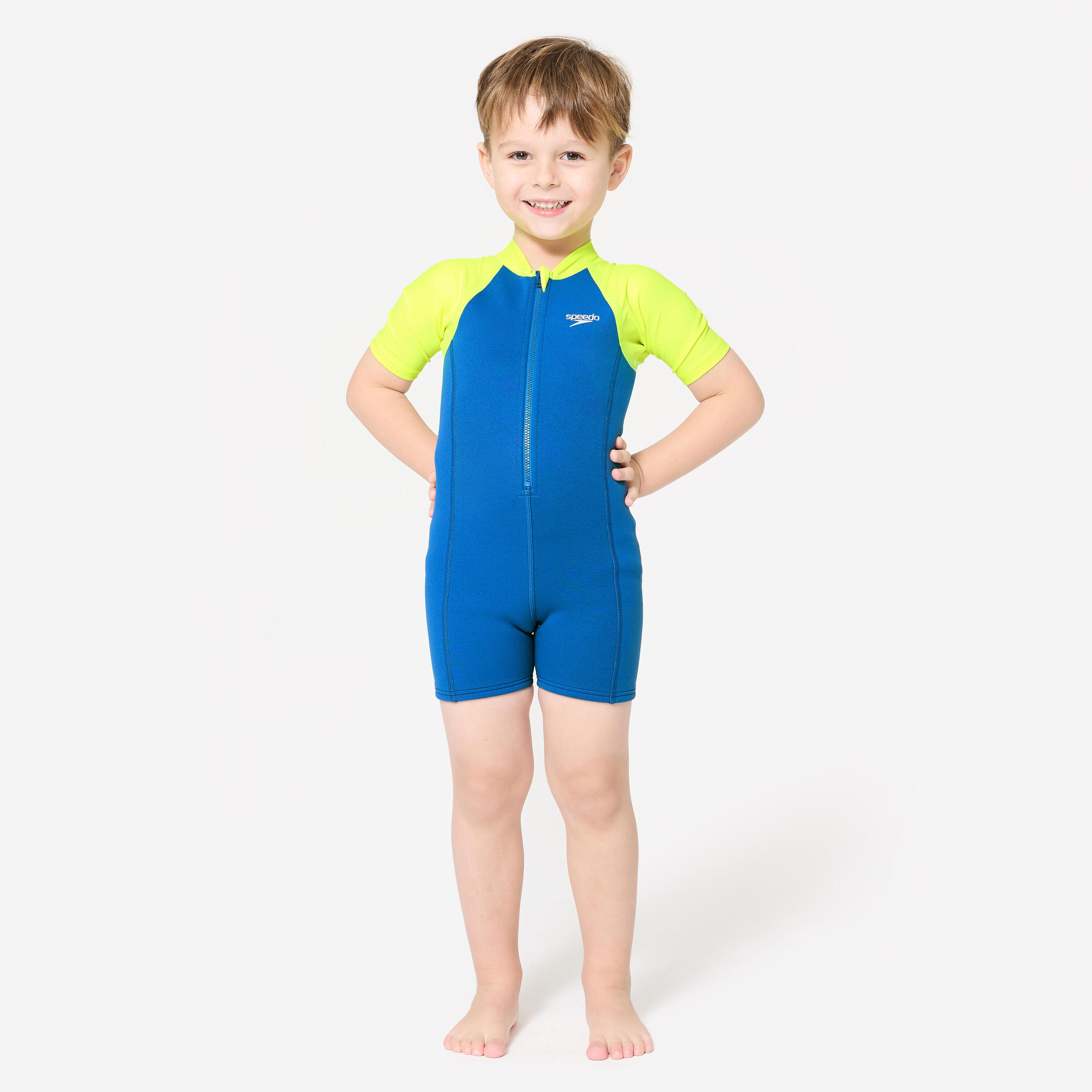 Kids’ neoprene shorty wetsuit ages 2-5 - Speedo blue yellow | Decathlon