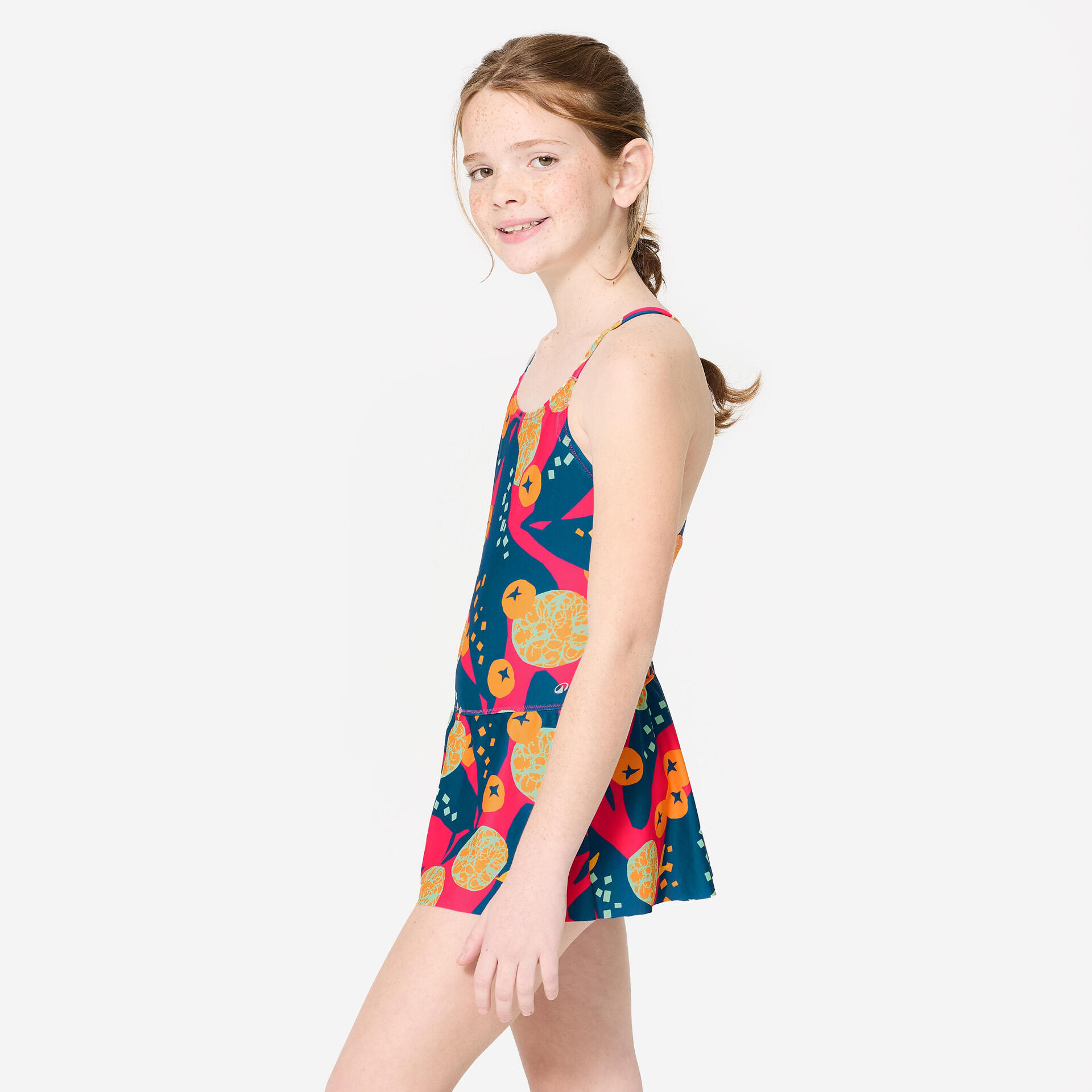 Girls’ swimming 1-piece skirt swimsuit - 100 Lila pink