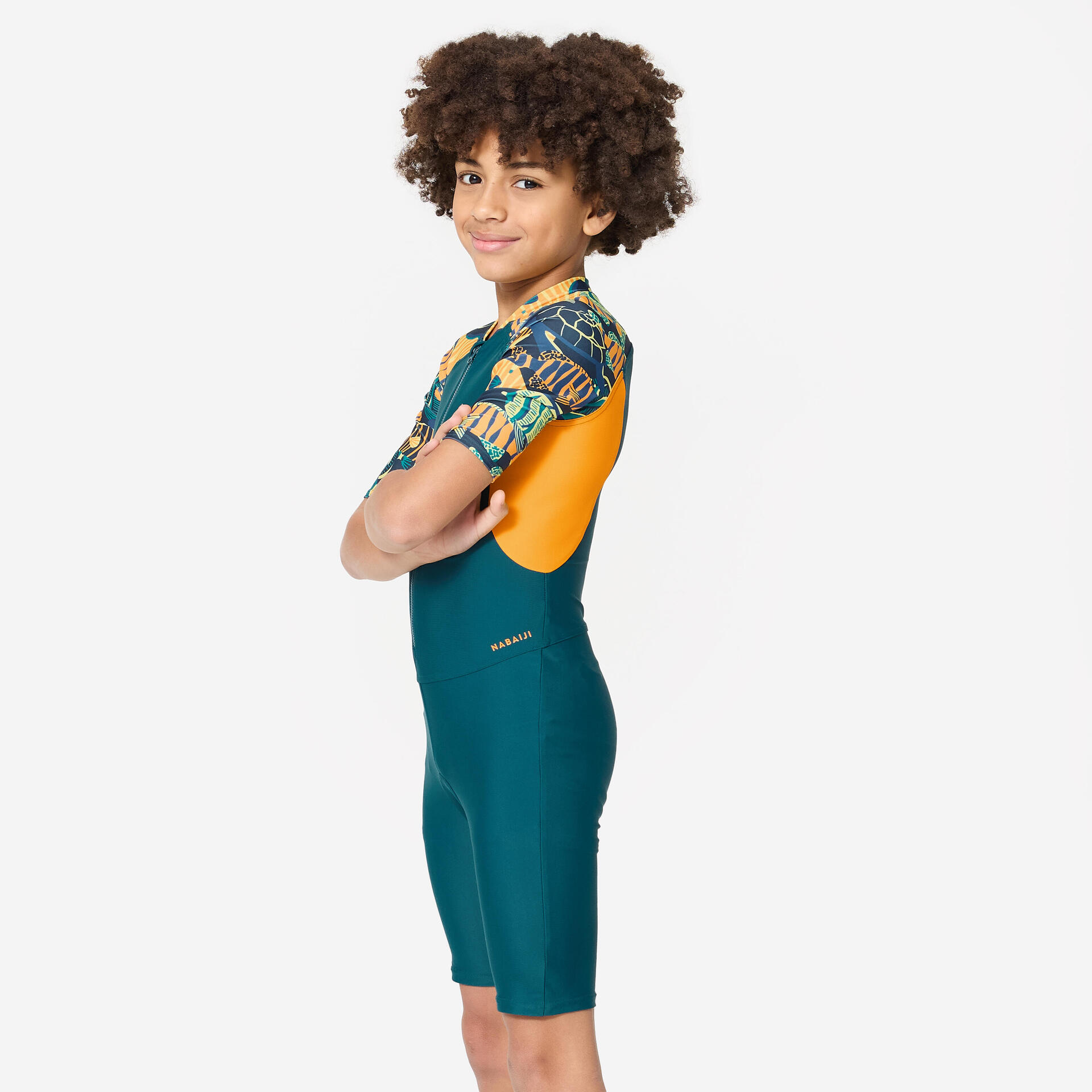 Boys’ suit - short sleeve shorty 100 - duck blue / orange