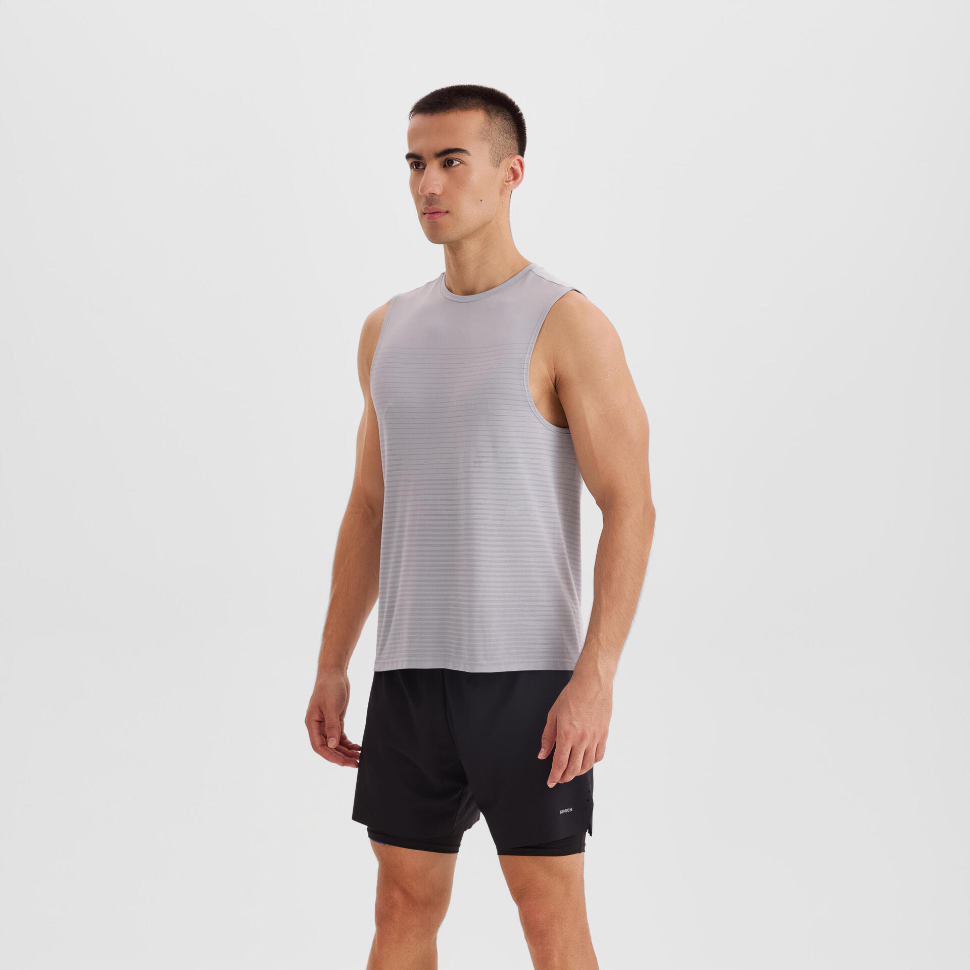 Tank Top Lari Pria Comfort 500 Seamless - Abu - Abu