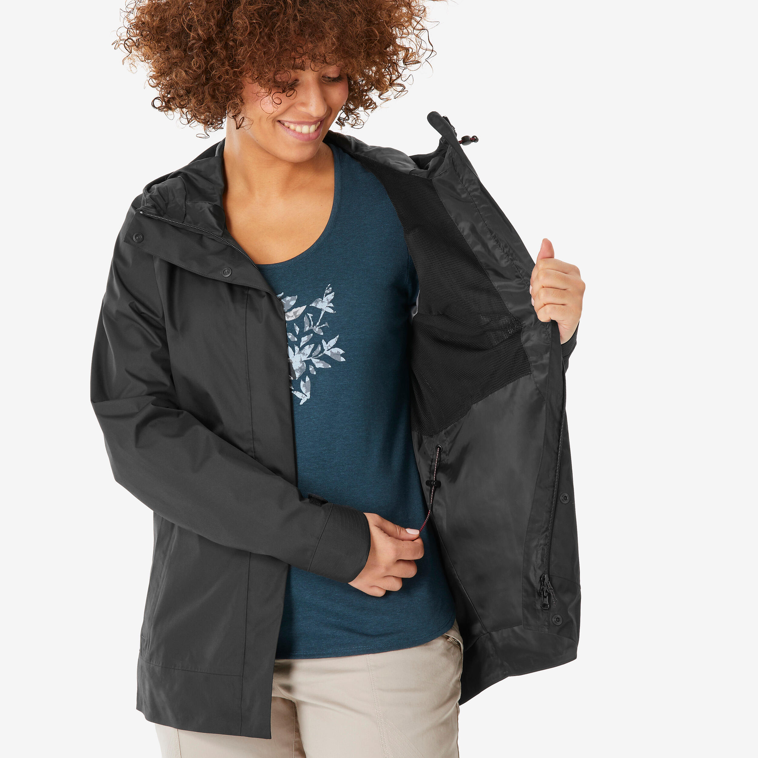 Women's Hiking Waterproof Jacket, NH 500 - Black - Quechua - Decathlon