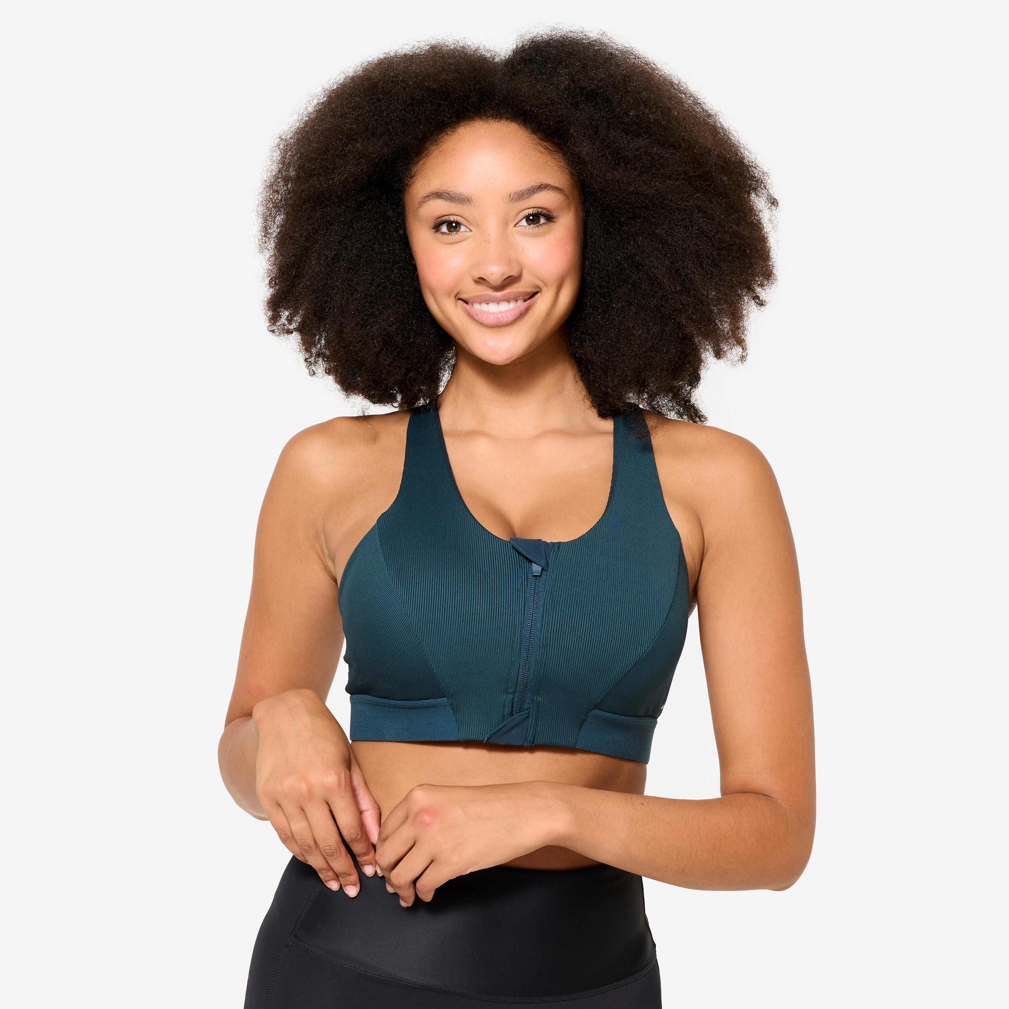 Women’s Medium Support Zip-Up Sports Bra – FBRA 540 - Abyss green ...