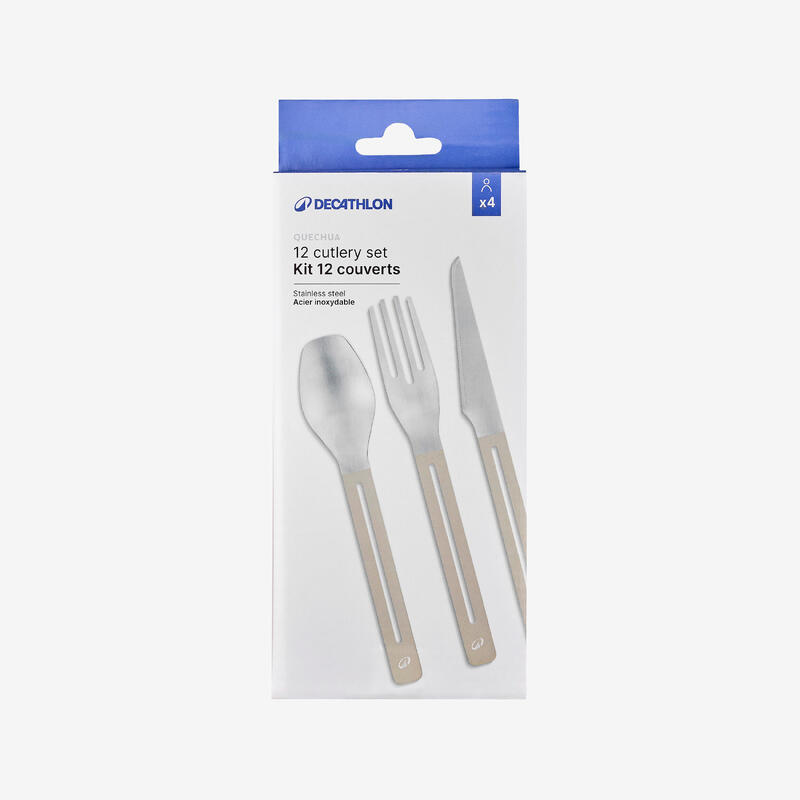 Kit of 12 stainless steel camping cutlery sets 4 knives 4 forks 4 ...