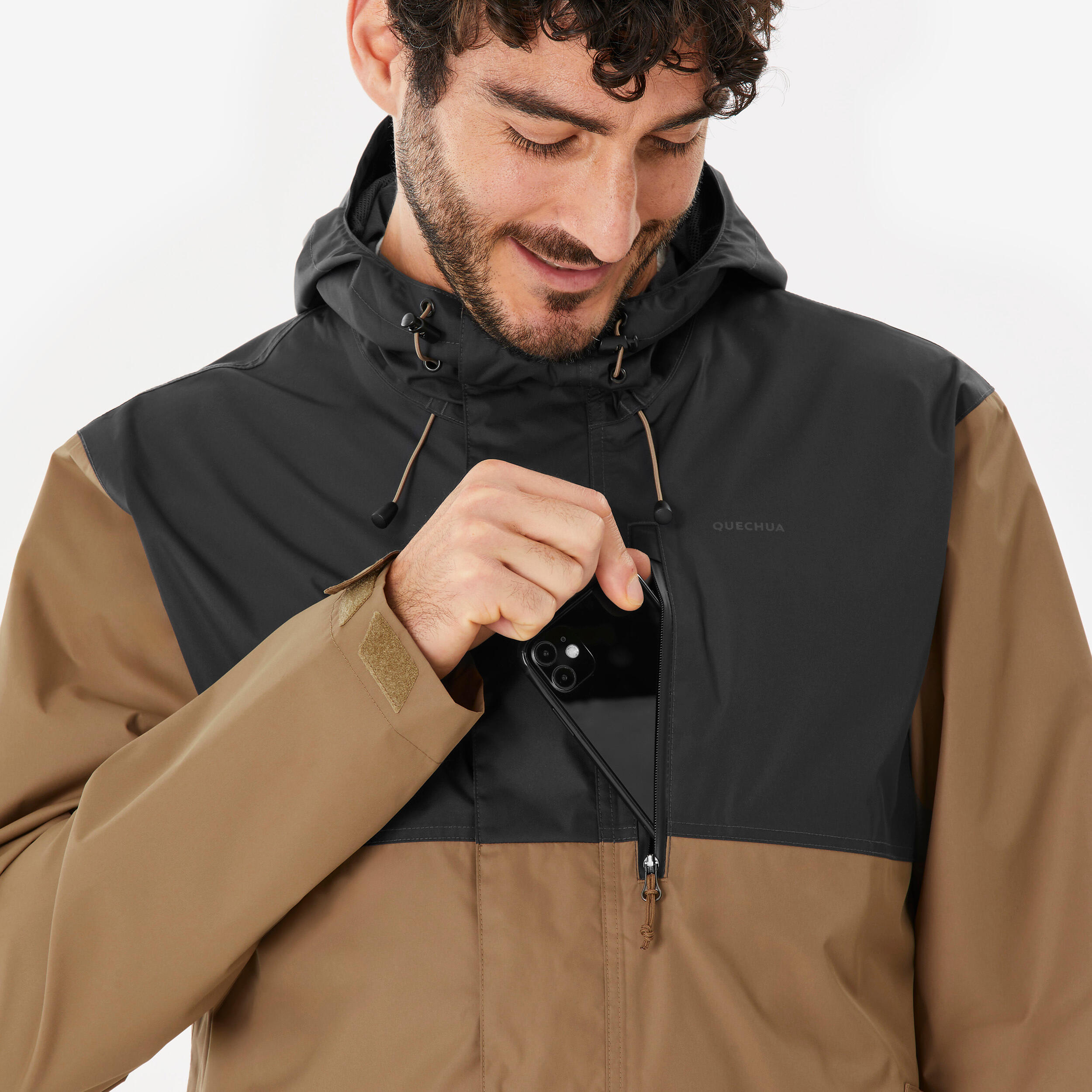 Men’s Waterproof Hiking Jacket - NH 500 - Carbon grey, Bronze Brown ...