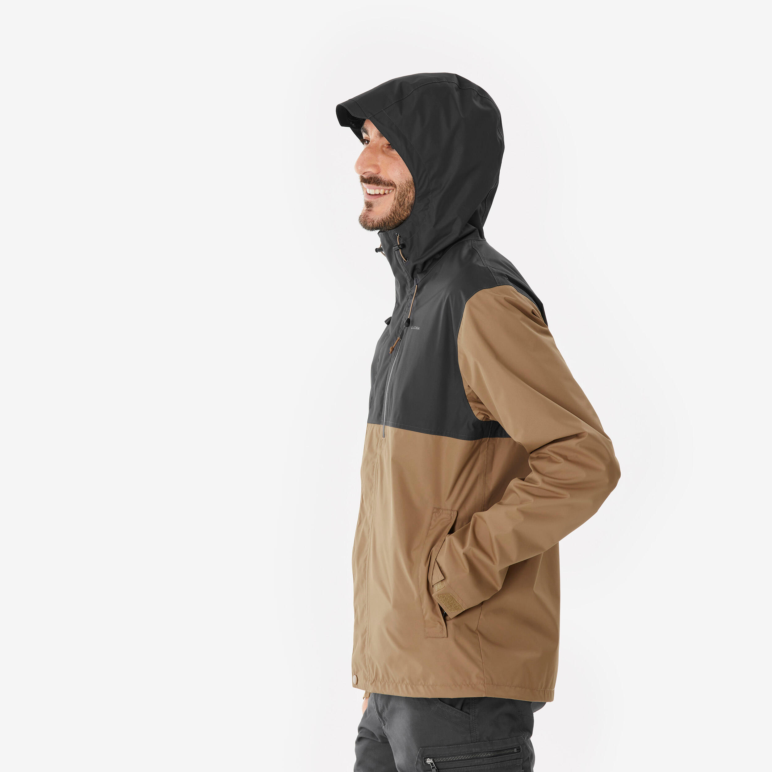 Men’s Waterproof Hiking Jacket - NH 500 - Carbon grey, Bronze Brown ...