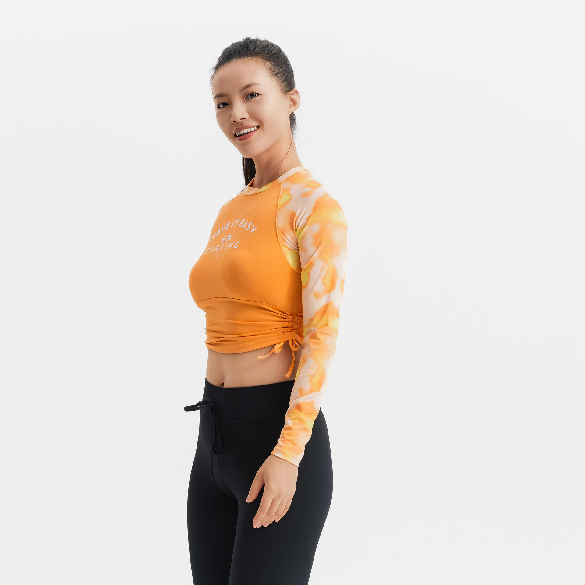 Women's long sleeve uv-protection surfing top 100 sunny TIEDYE ORANGE