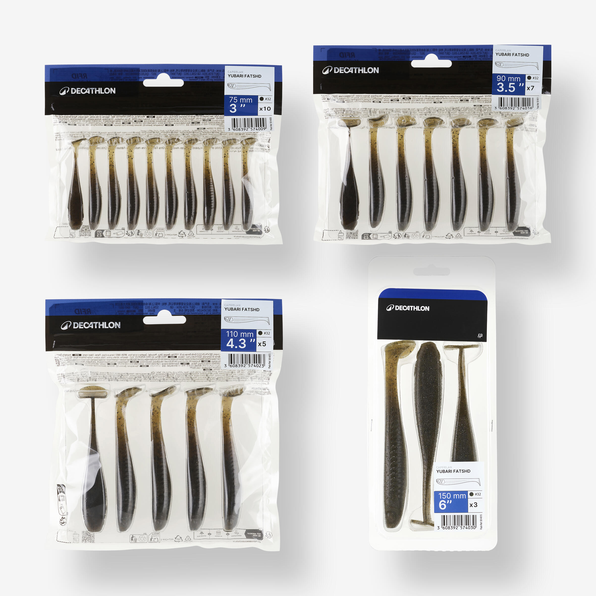 Fishing soft lure YUBARI FAT SHAD with attractant Green Pumpkin Black ...