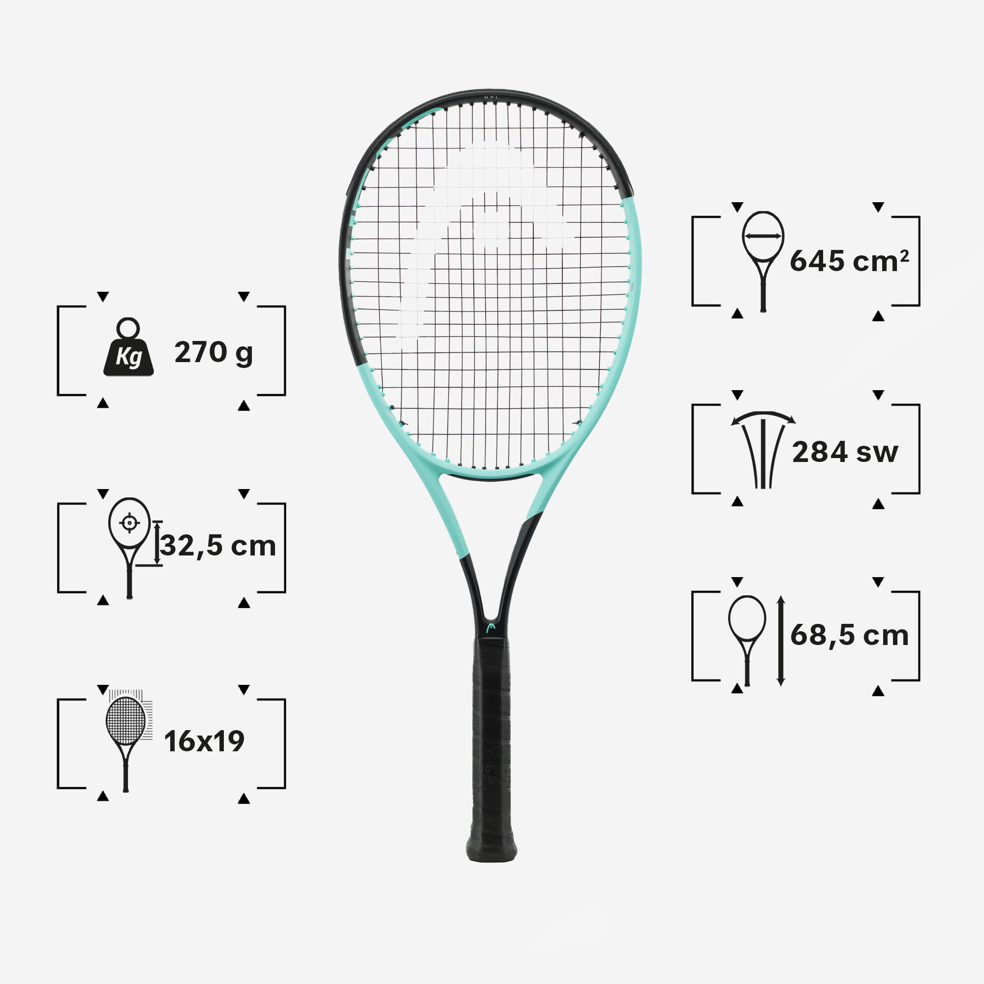 Adult Tennis Racket Boom MP L 270 g - Green/Black - Decathlon