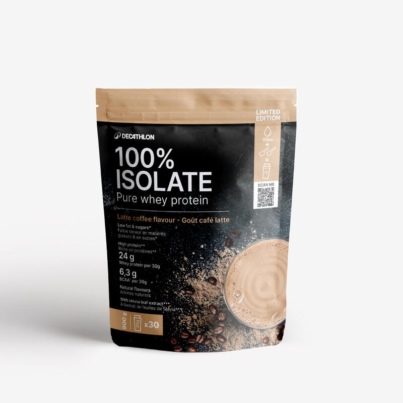 Pure whey 100% proteinový izolát café latte 900 g - Decathlon