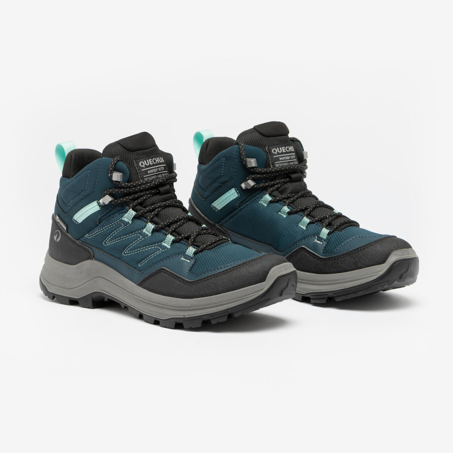 Women’s waterproof hiking boots, MH100 - Green and Grey