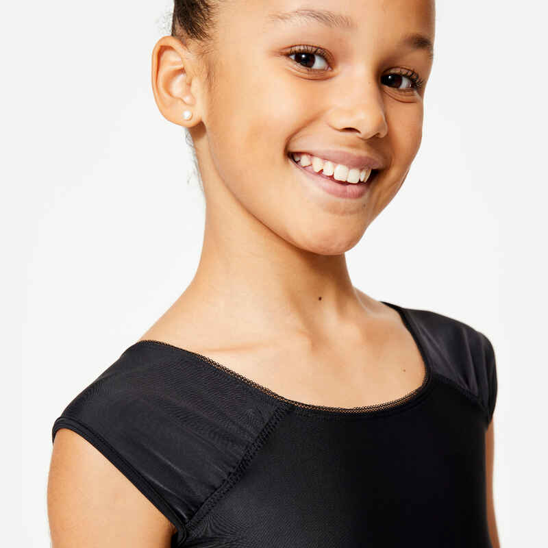 Triko kratkih rukava za balet za djevojčice, crni - Decathlon