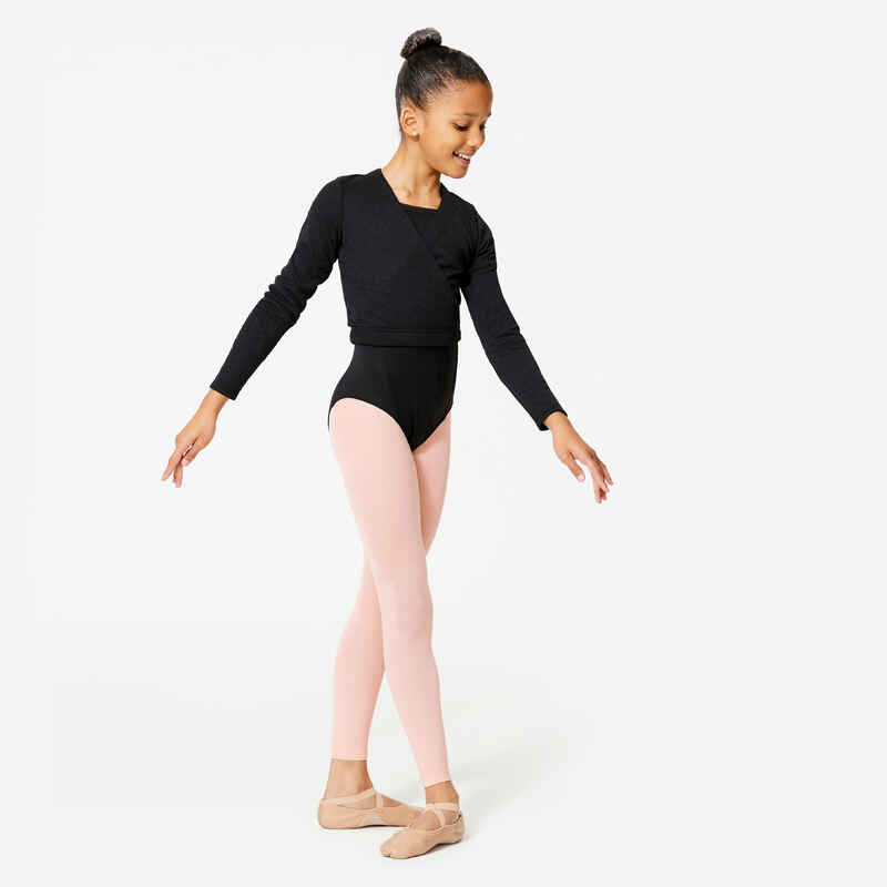 Girls' Ballet Wrap-Over Top - Black - Decathlon