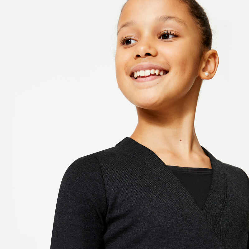 Girls' Ballet Wrap-Over Top - Black - Decathlon