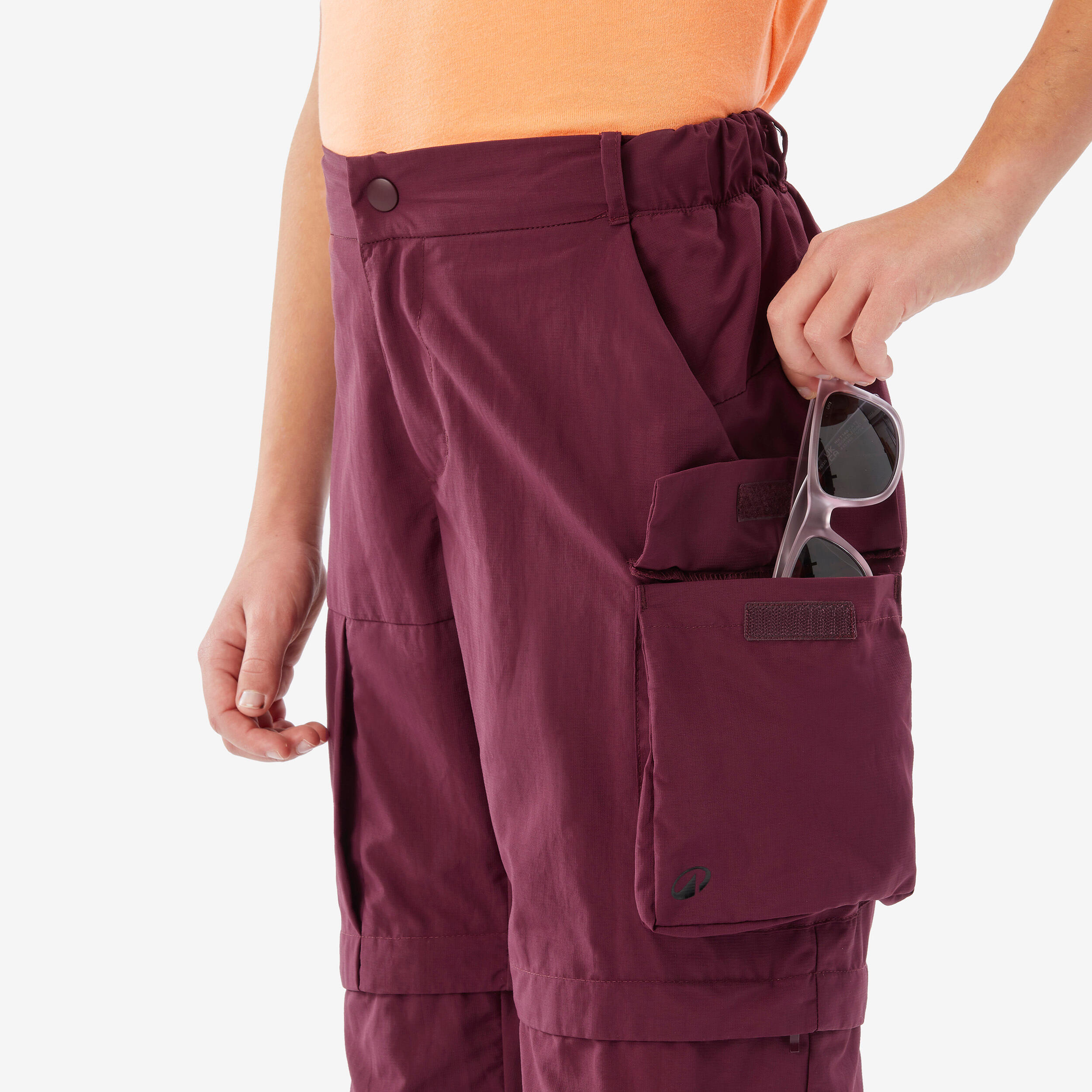 Kids’ Convertible Hiking Pants - MH 500 Jr - Burgundy purple - Quechua - Decathlon