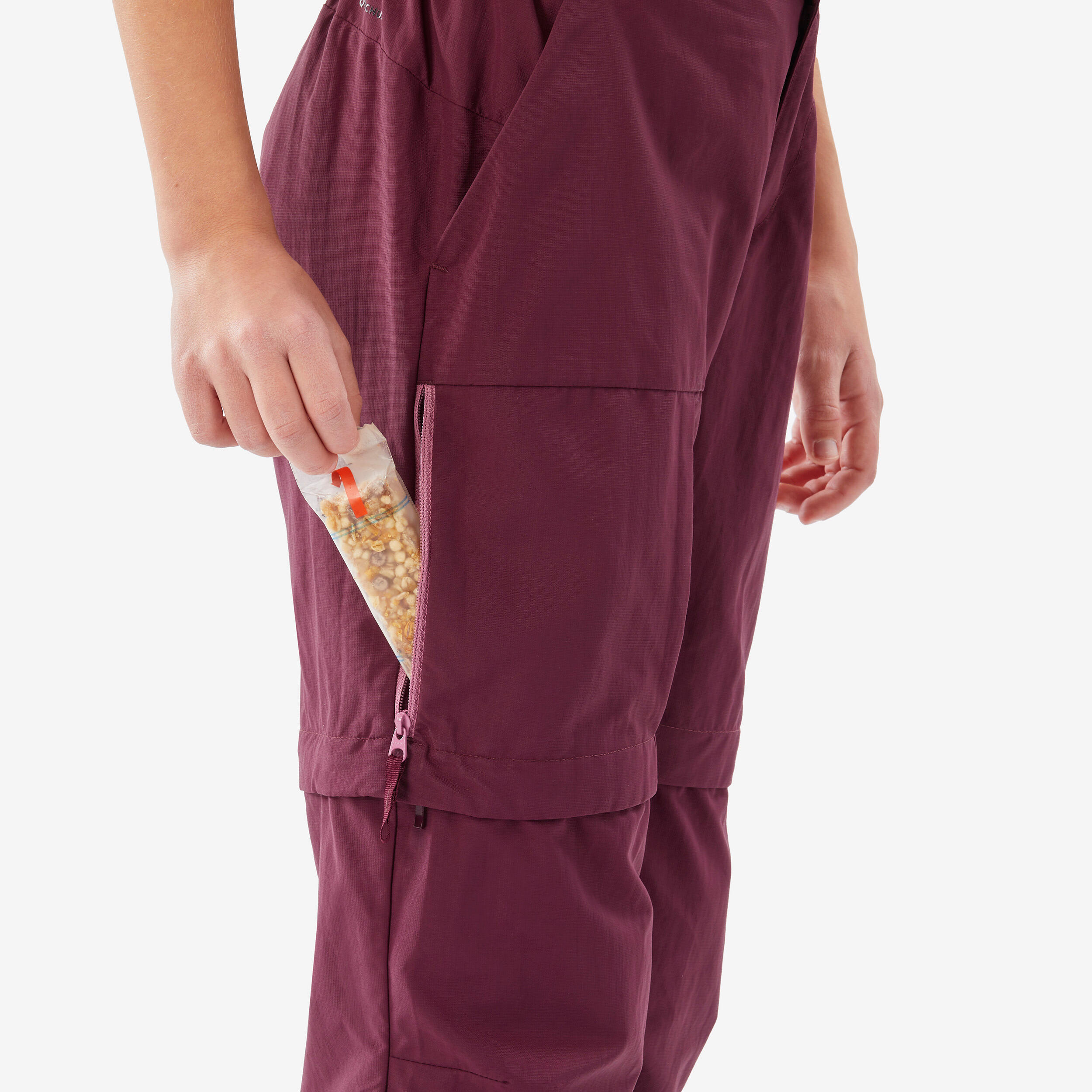 Kids’ Convertible Hiking Pants - MH 500 Jr - Burgundy purple - Quechua - Decathlon