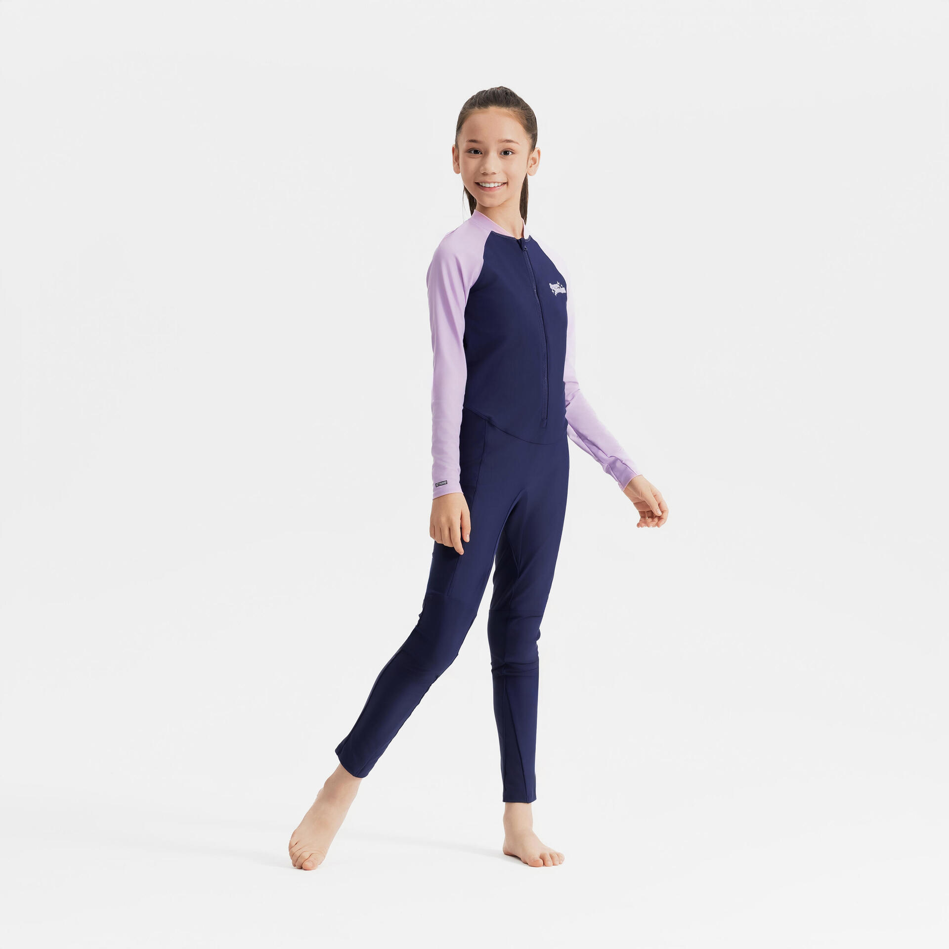 Girls Long Sleeve Swimsuit Uv Combiswim 100 Navy Purp