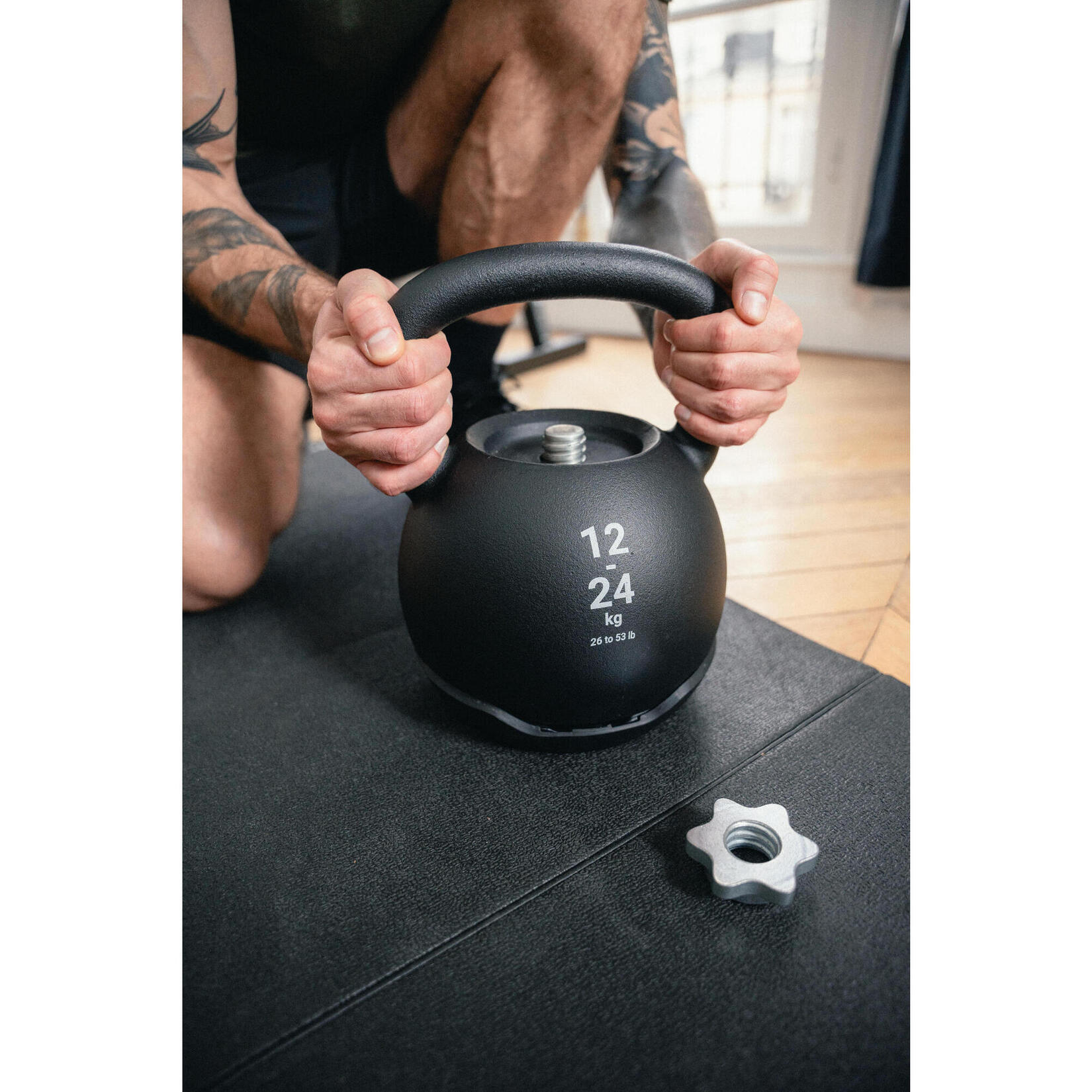 Kettlebell ajustable 12-24kg, base de 12kg, poids additionnels vendus ...