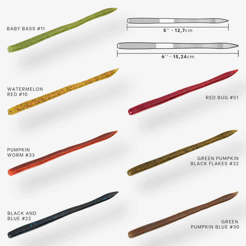 FINESSE SOFT LURE BLACK BASS YUBARI WORM RED BUG - x10 - Decathlon