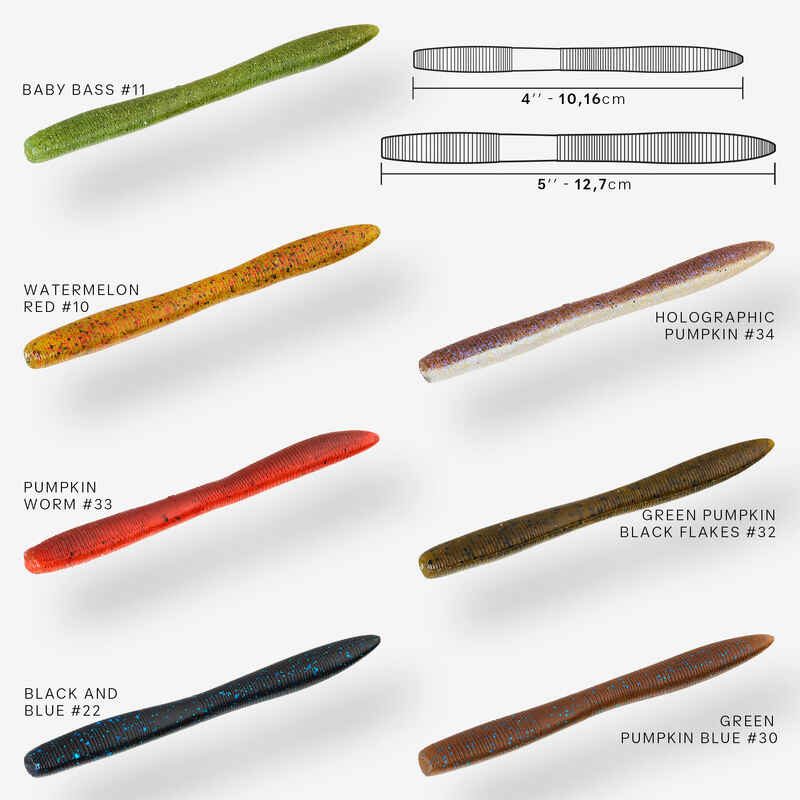 SOFT LURE BLACK BASS YUBARI STICK BAIT WORM BLACK & BLUE - x10 - Decathlon