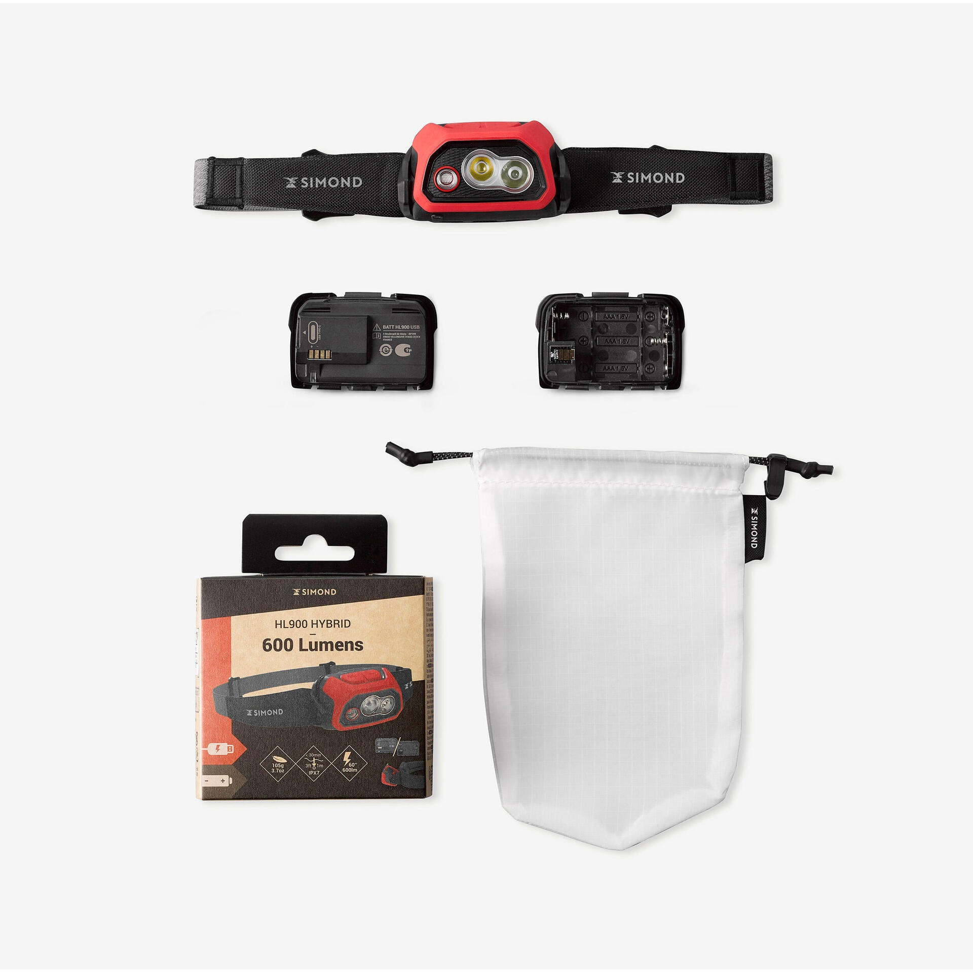 Trekking 600LM Rechargeable Headlamp HL900 - Red