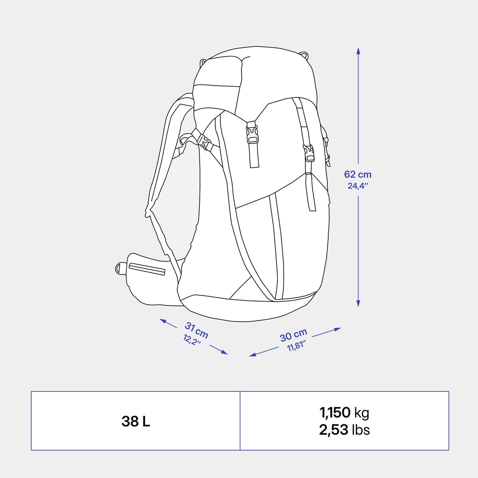 Balo dã ngoại 38L thoải mái - MH500 xanh navy