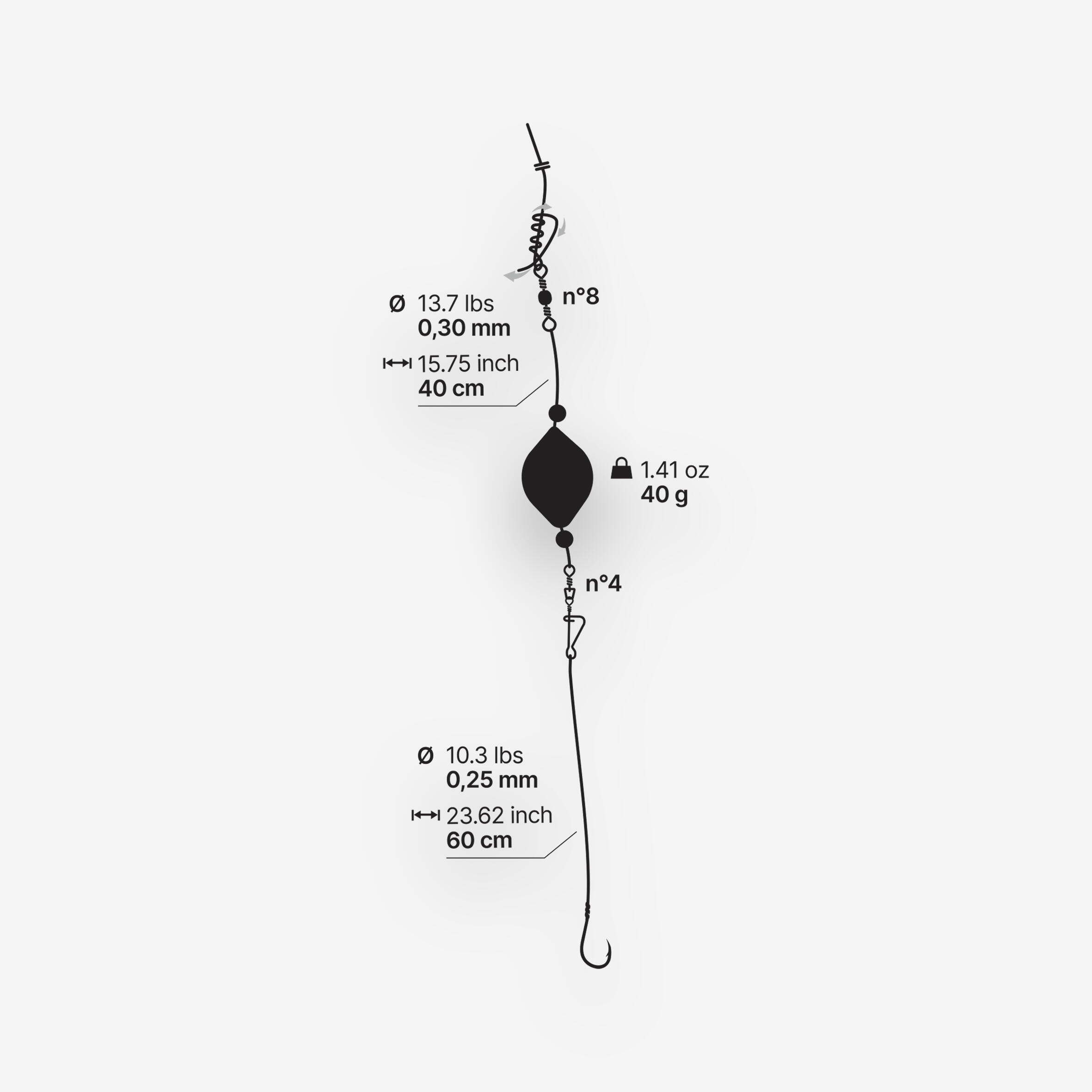 SEA FISHING SLIDING HEAVY SINKER RIG N°4 x2 - Decathlon