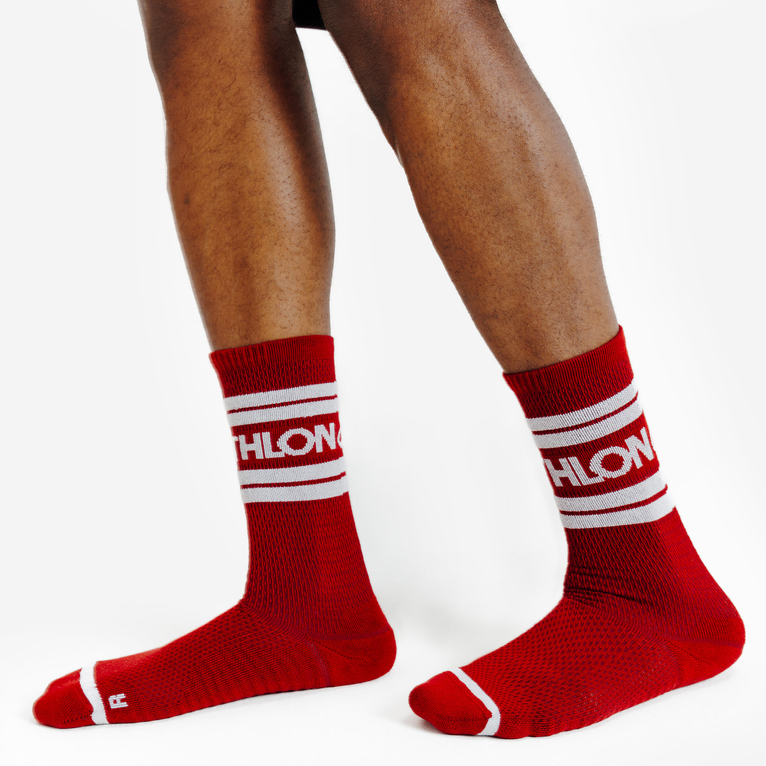 Kojinės iki blauzdų, raudonos ir baltos spalvos, 2 poros - „Decathlon“